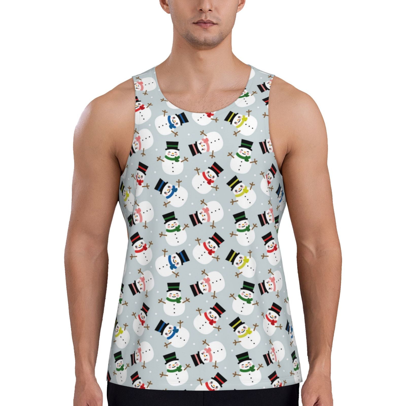 Gukieu Colorful Hat Snowman Print Men's Quick Dry Fitness Vest, Round ...