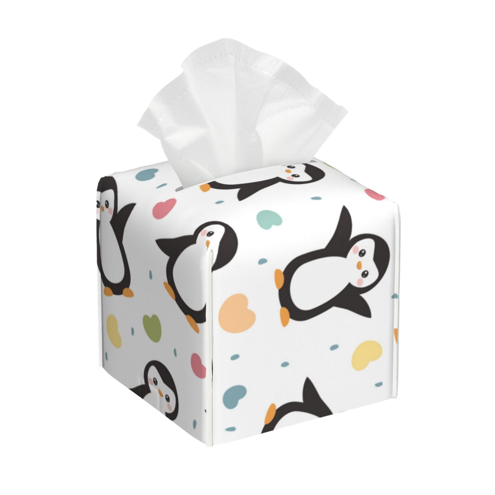 Gukieu Colorful Hearts Penguin Print Leather Tissue Box, PVC Waterproof ...