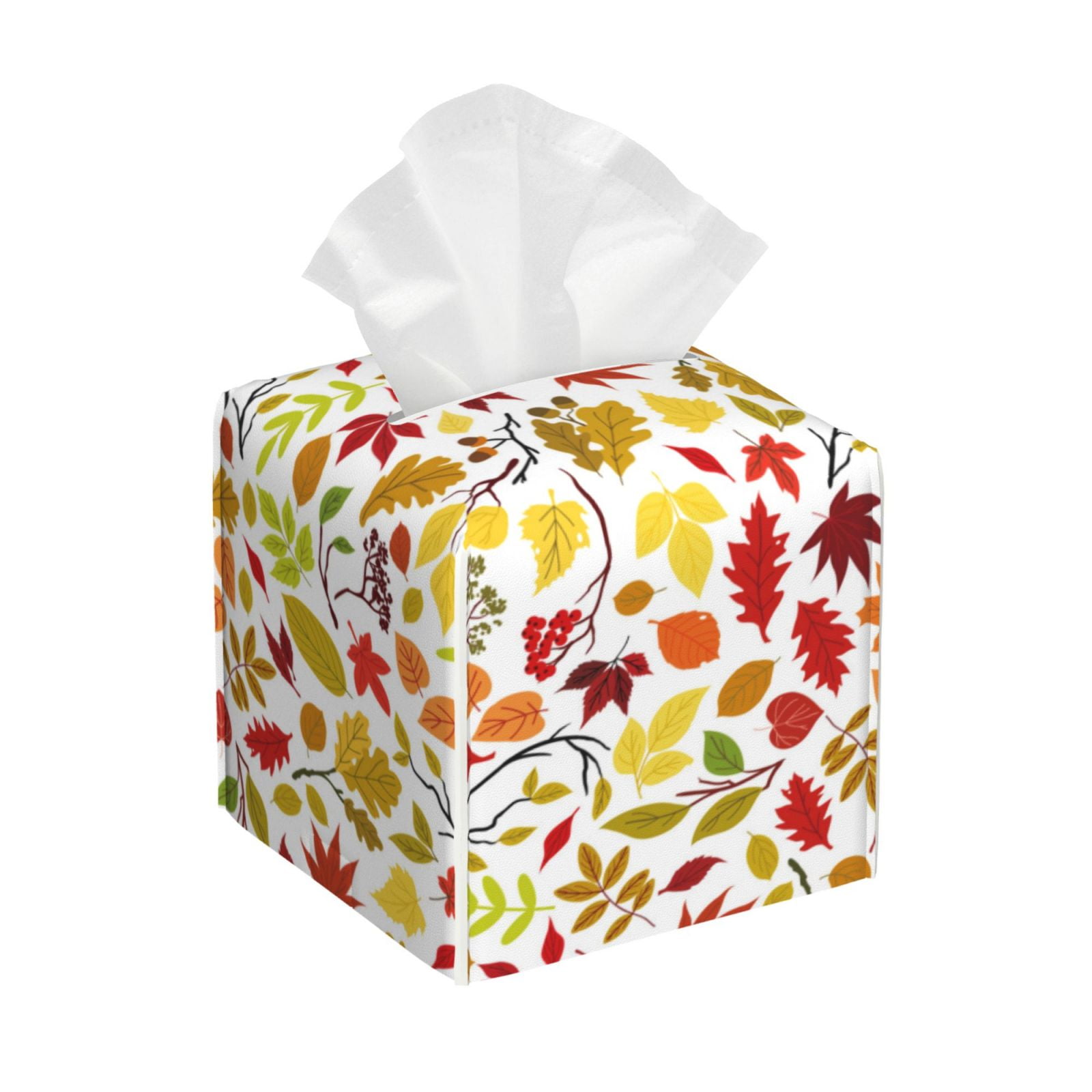Gukieu Colorful Leaves Print Leather Tissue Box, PVC Waterproof Velcro ...