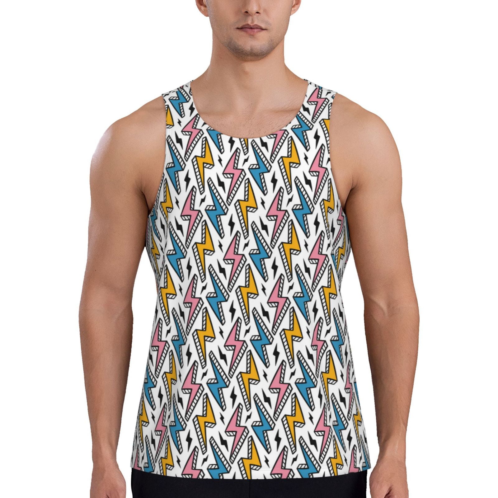 Gukieu Colorful Lightning Bolts Print Men's Quick Dry Fitness Vest, Round Neck Sleeveless ...
