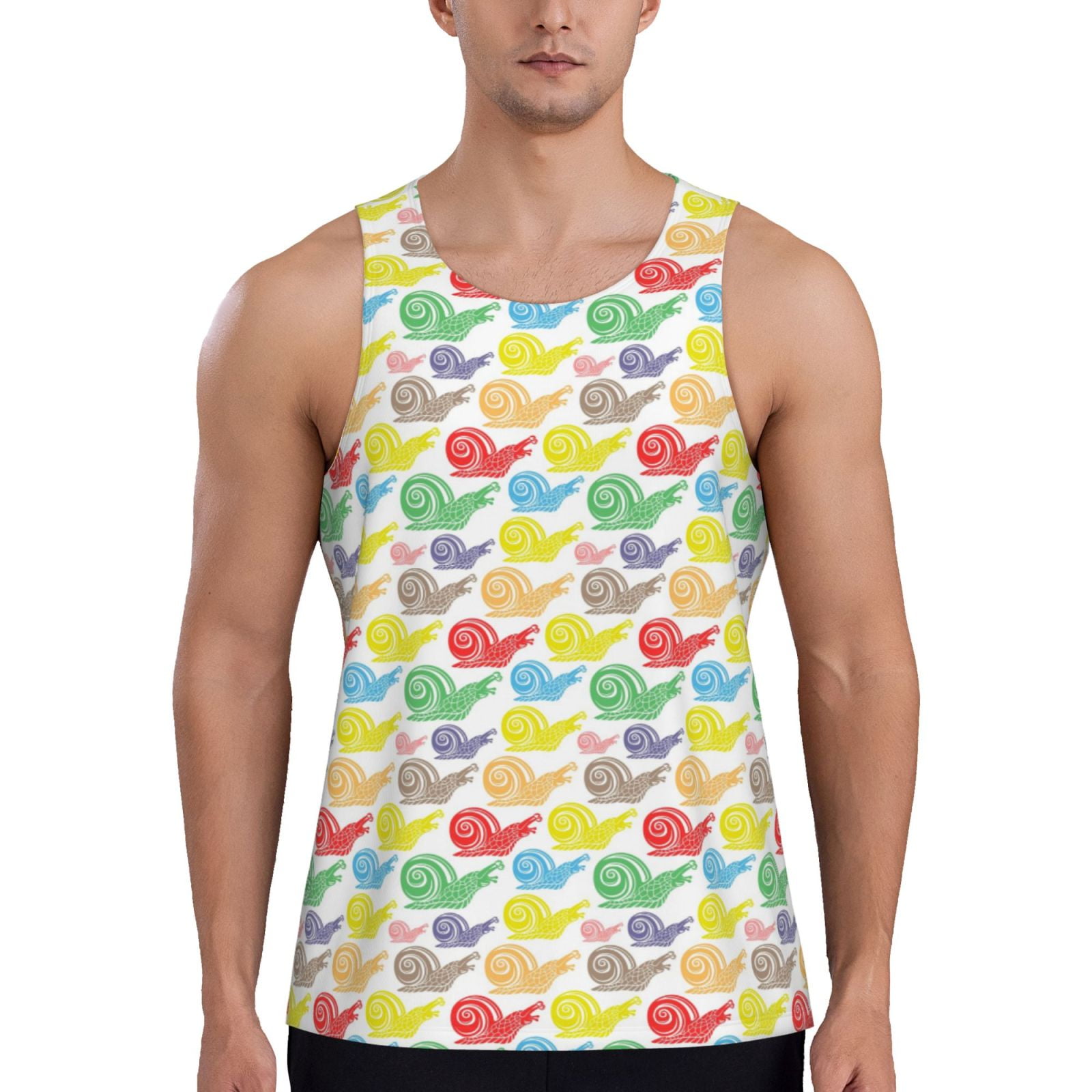 Gukieu Colorful Snails Print Men's Quick Dry Fitness Vest, Round Neck ...