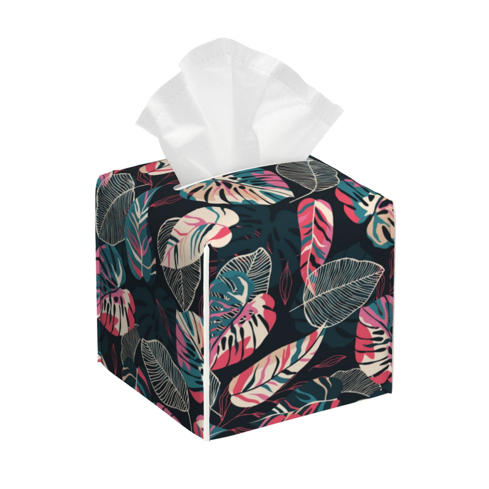Gukieu Colorful Tropical Leaves Print Leather Tissue Box, PVC ...