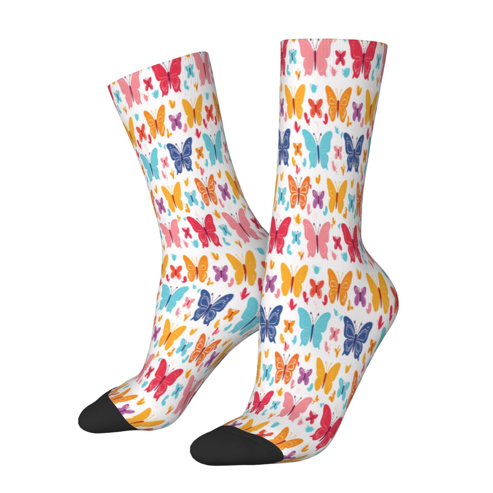 Gukieu Colorful butterflies Print Contrast Color Mid-calf Socks, Sweat ...