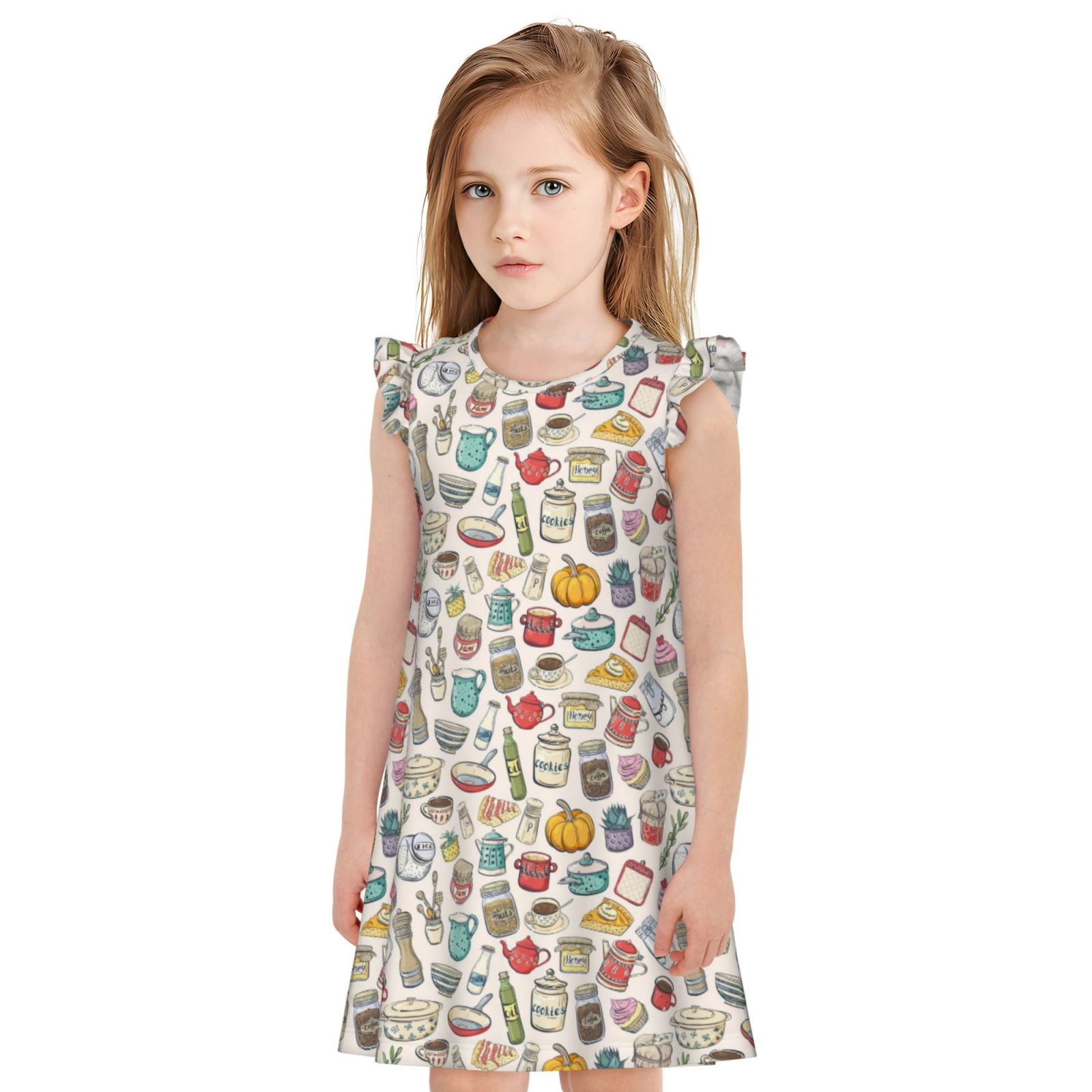 Gukieu Cooking Utensils Print Girls' Flying Sleeves Nightdress, Round ...