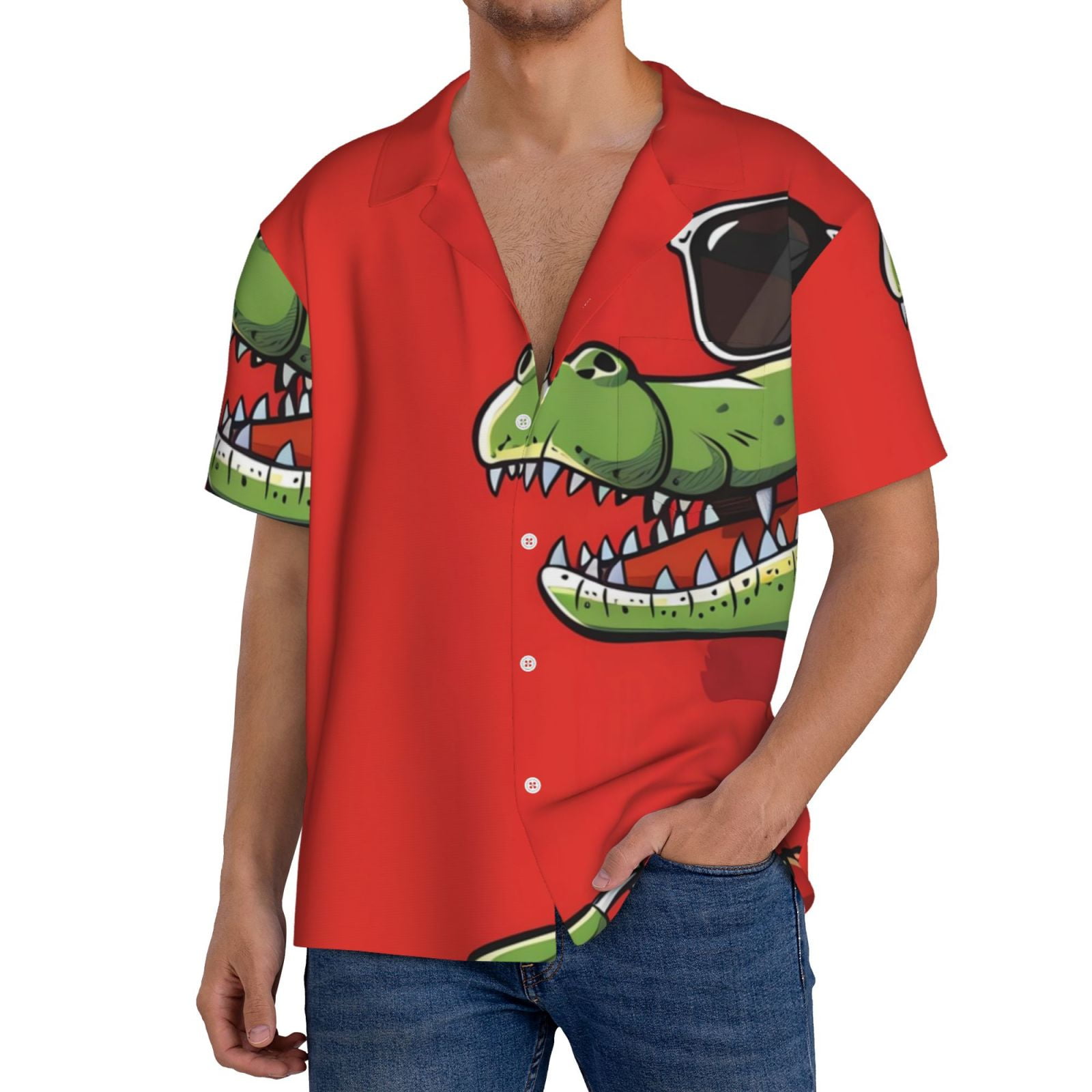 Gukieu Cool Crocodile With Sunglasses Print Men's Short-sleeved Shirts ...