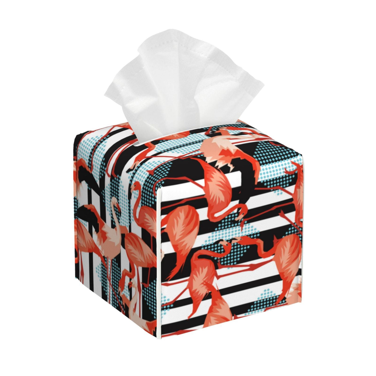 Gukieu Cool Flamingo Print Leather Tissue Box, PVC Waterproof Velcro ...