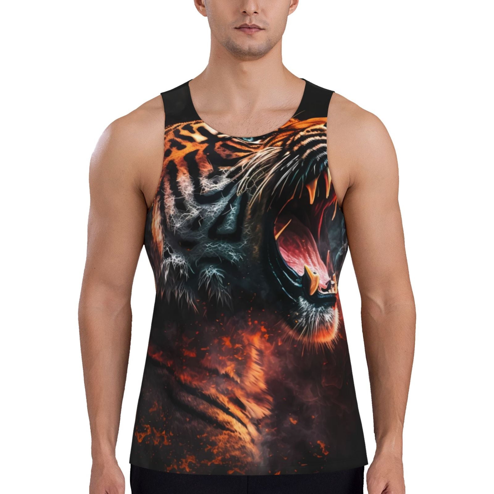 Gukieu Cool Tiger Print Men's Quick Dry Fitness Vest, Round Neck ...