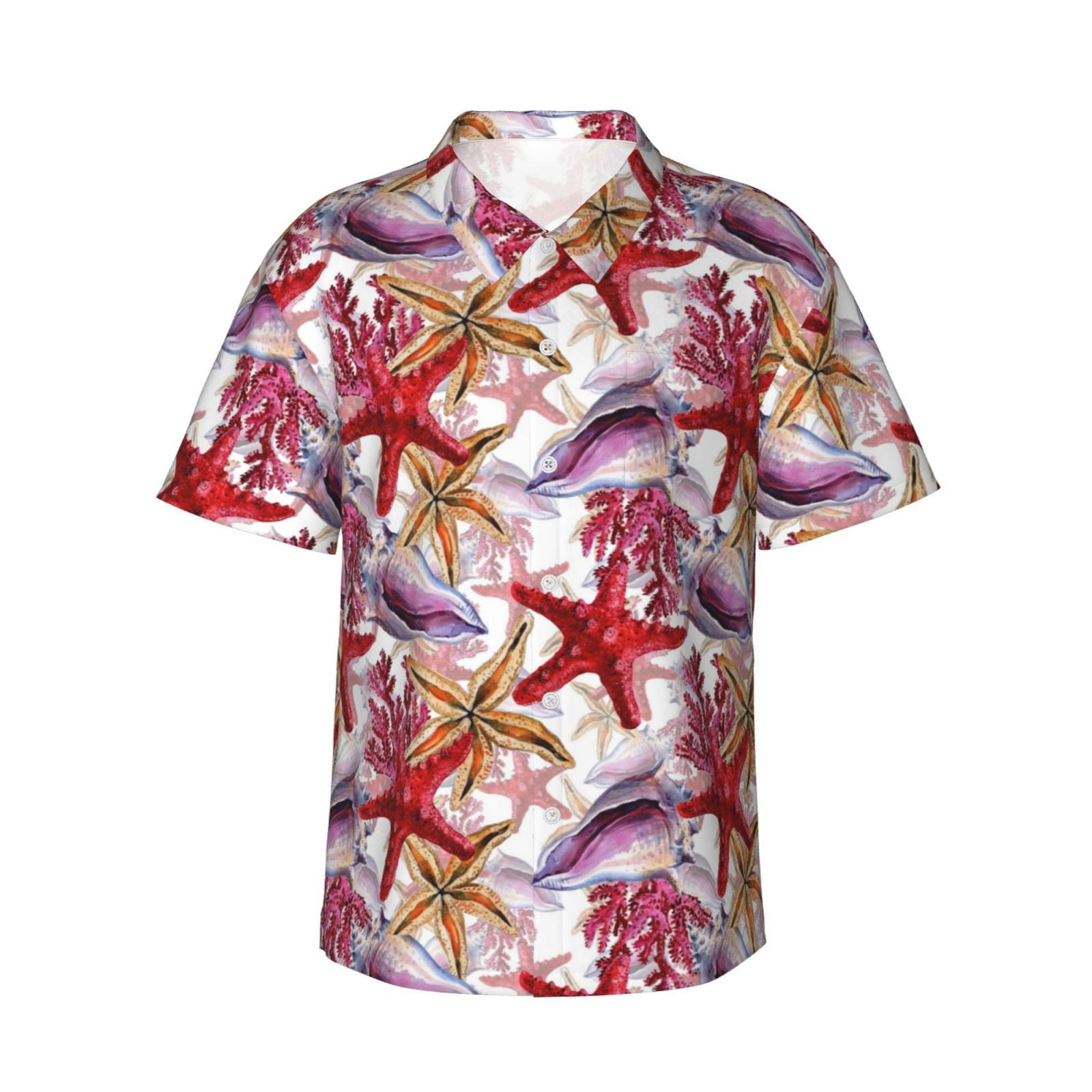 Gukieu Coral Reef Print Men's Short-sleeved Shirts, Button-down Lapel ...