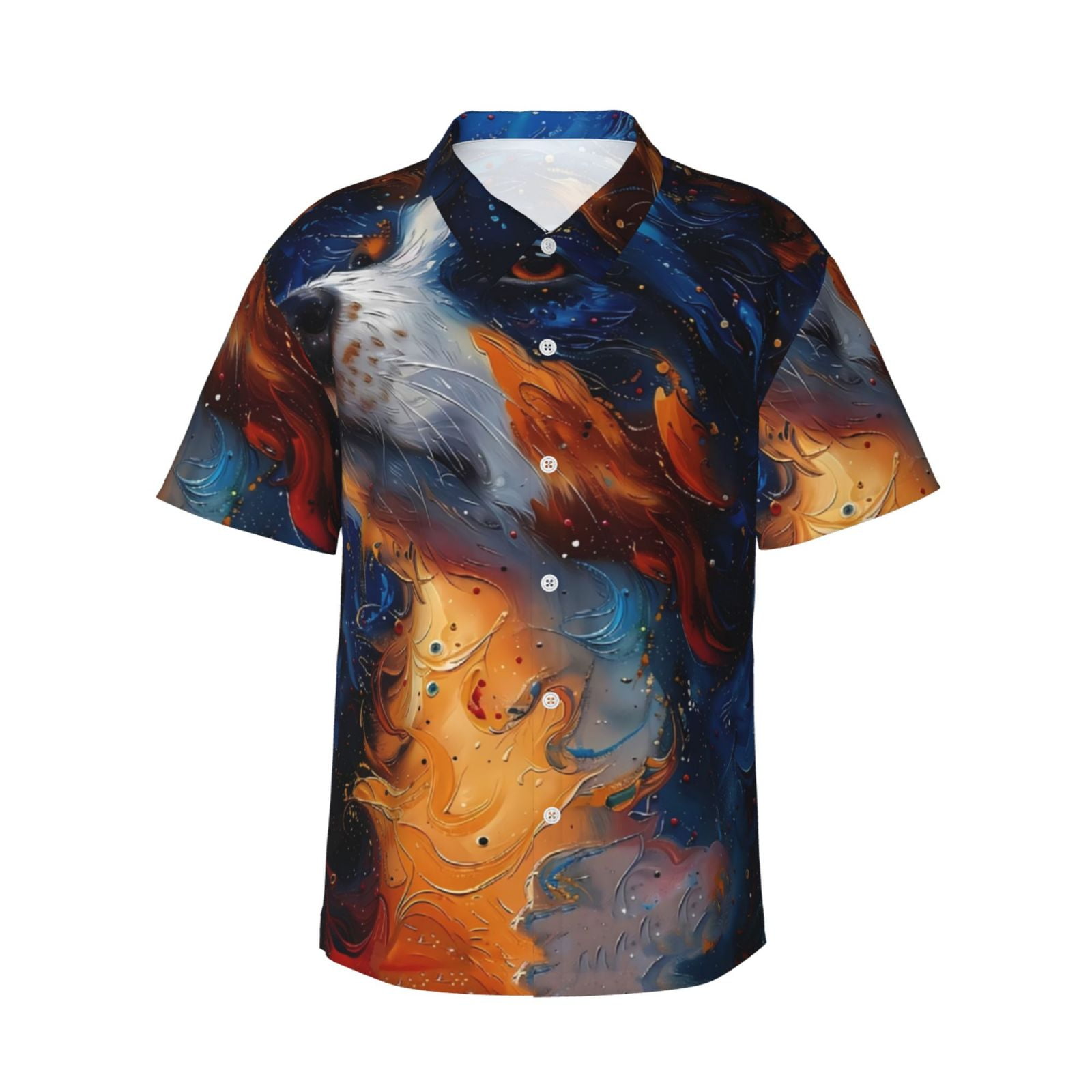 Gukieu Cosmic Dog Starry Night Print Men's Short-sleeved Shirts, Button ...
