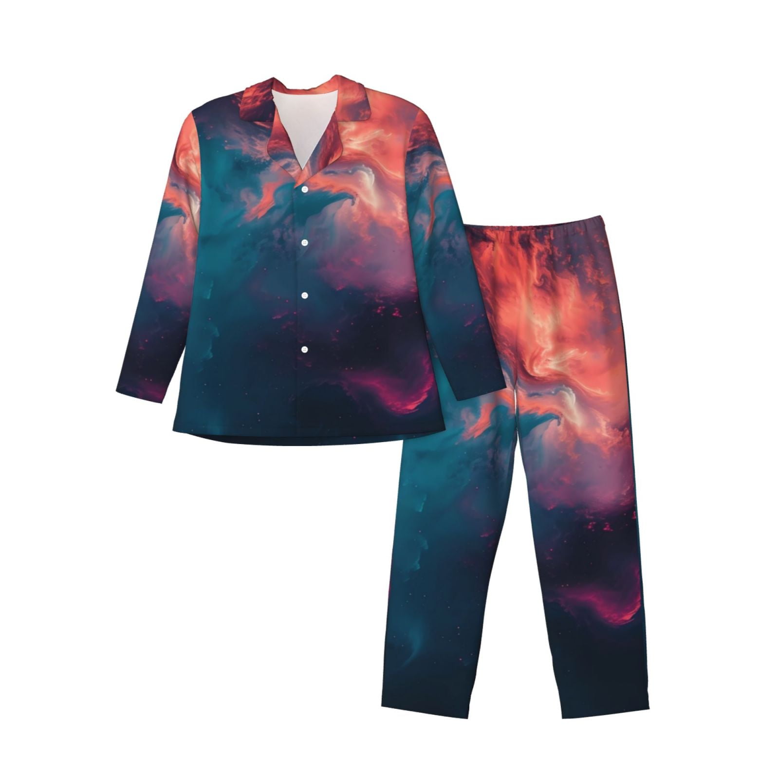 Gukieu Cosmic Paint Swirl Print Men's Long-sleeved Pajamas Set, Elastic ...