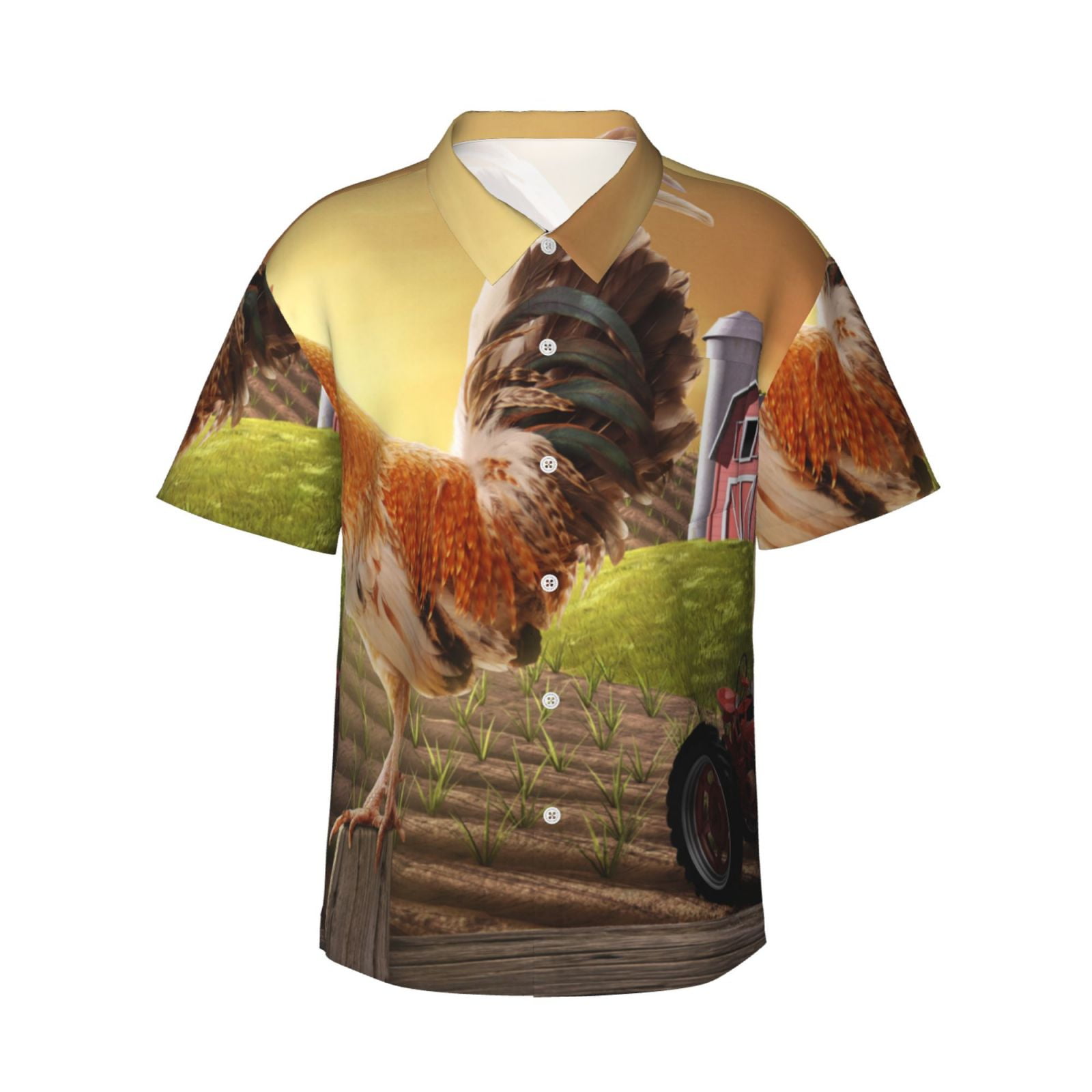 Gukieu Country Farm Morning Rooster Print Men's Short-sleeved Shirts ...