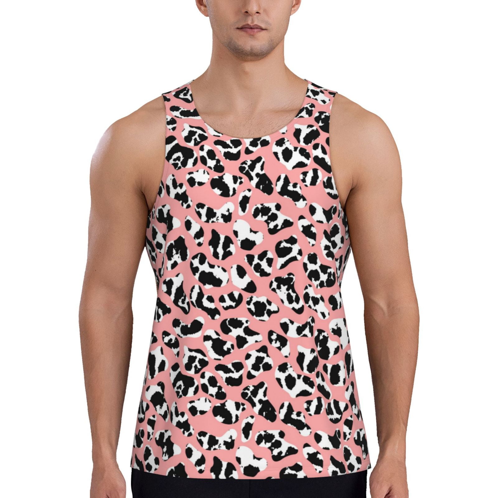Gukieu Cow Animal Skin Print Men's Quick Dry Fitness Vest, Round Neck ...