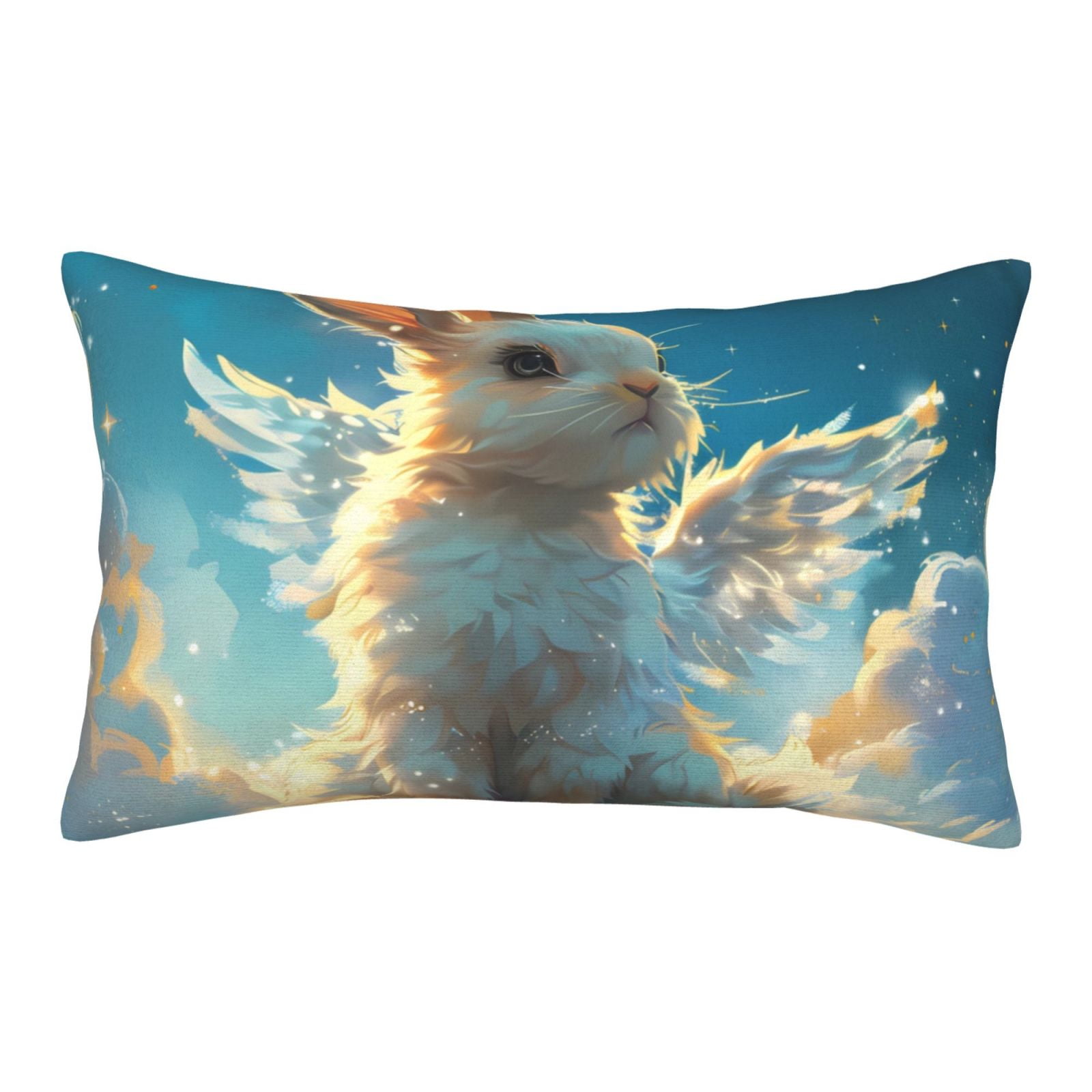Gukieu Cute Angel Winged Rabbit Print Plush Pillow Cover, Hidden Zipper ...