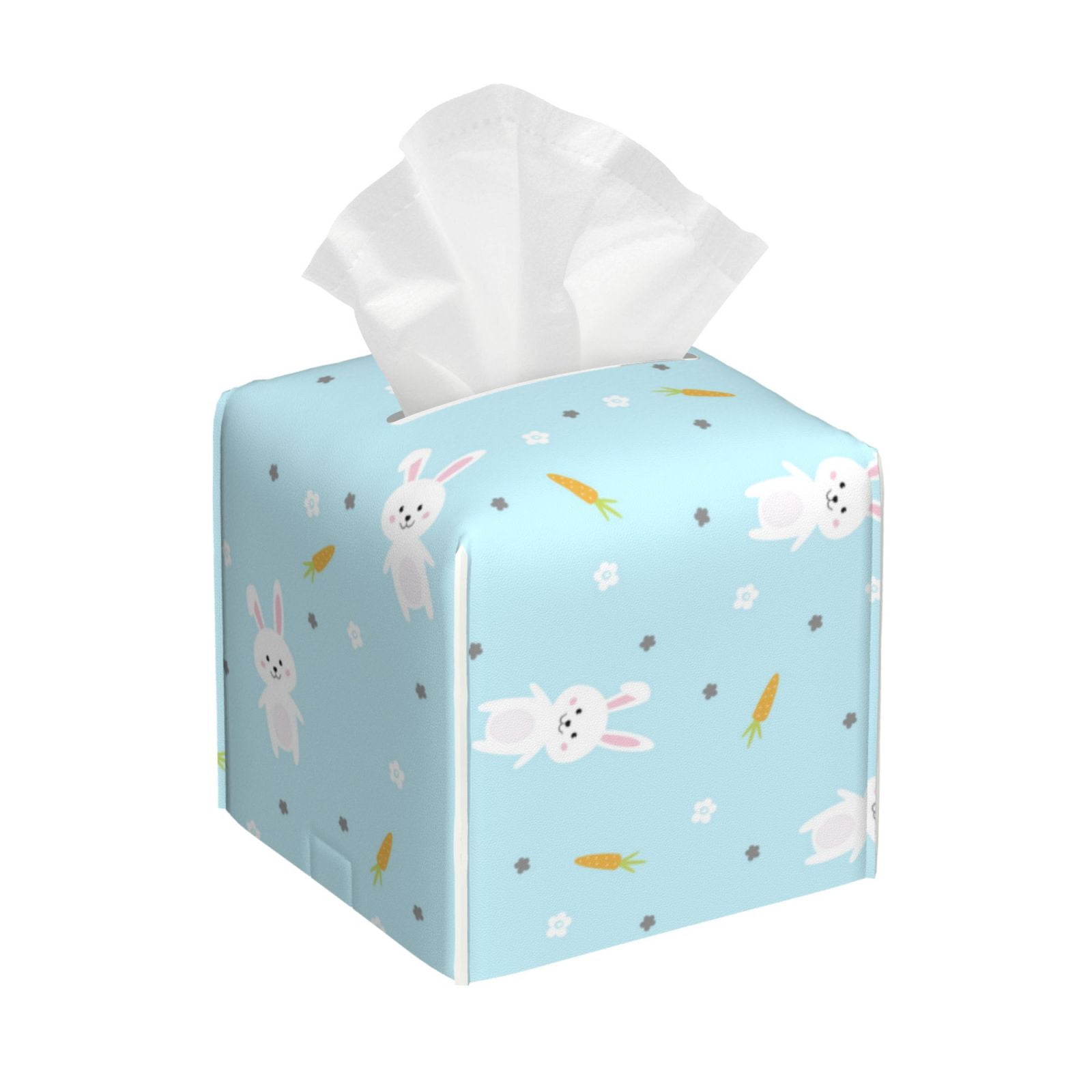 Gukieu Cute Bunny Print Leather Tissue Box, PVC Waterproof Velcro ...