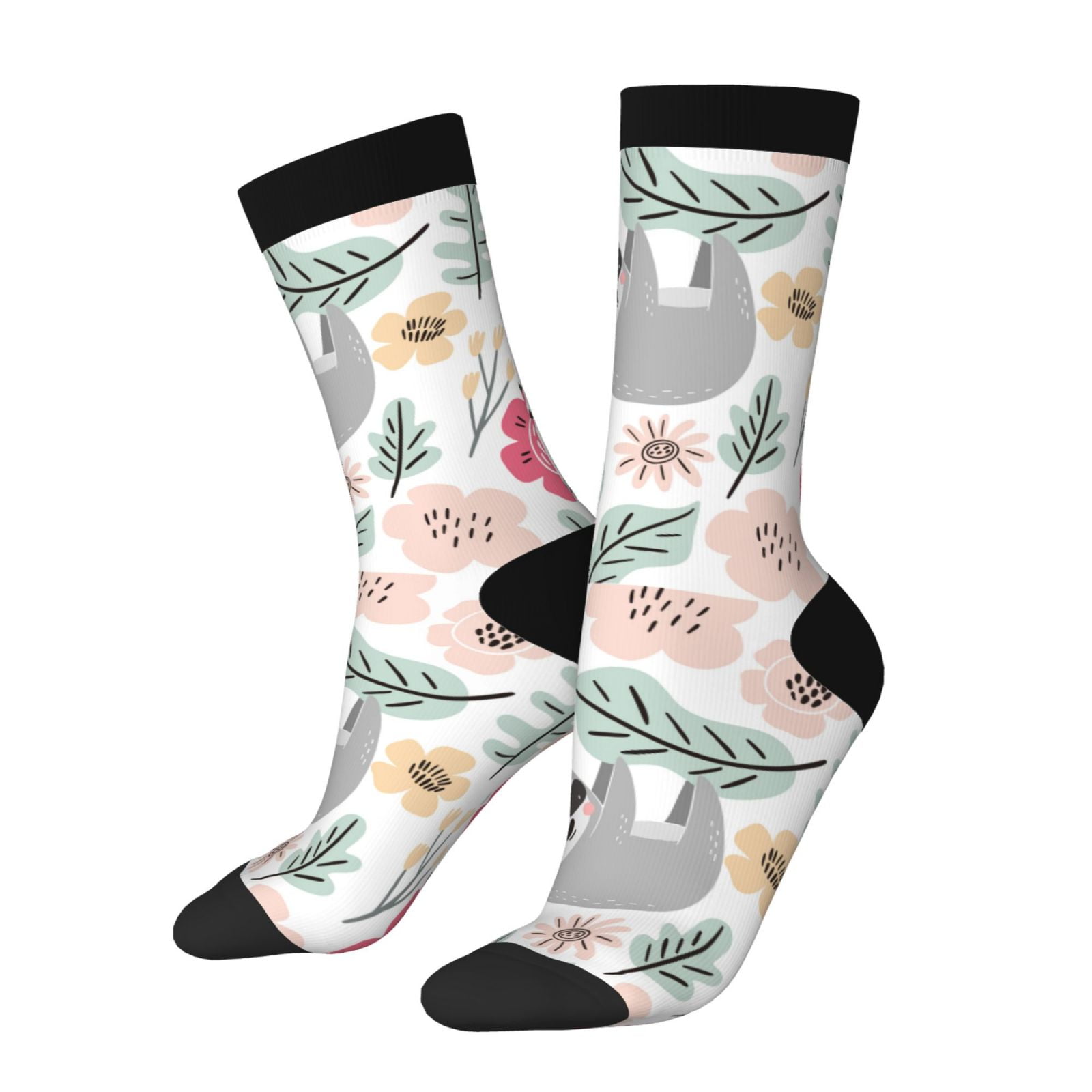 Gukieu Cute Cartoon Sloth Print Contrast Color Mid-calf Socks, Sweat ...
