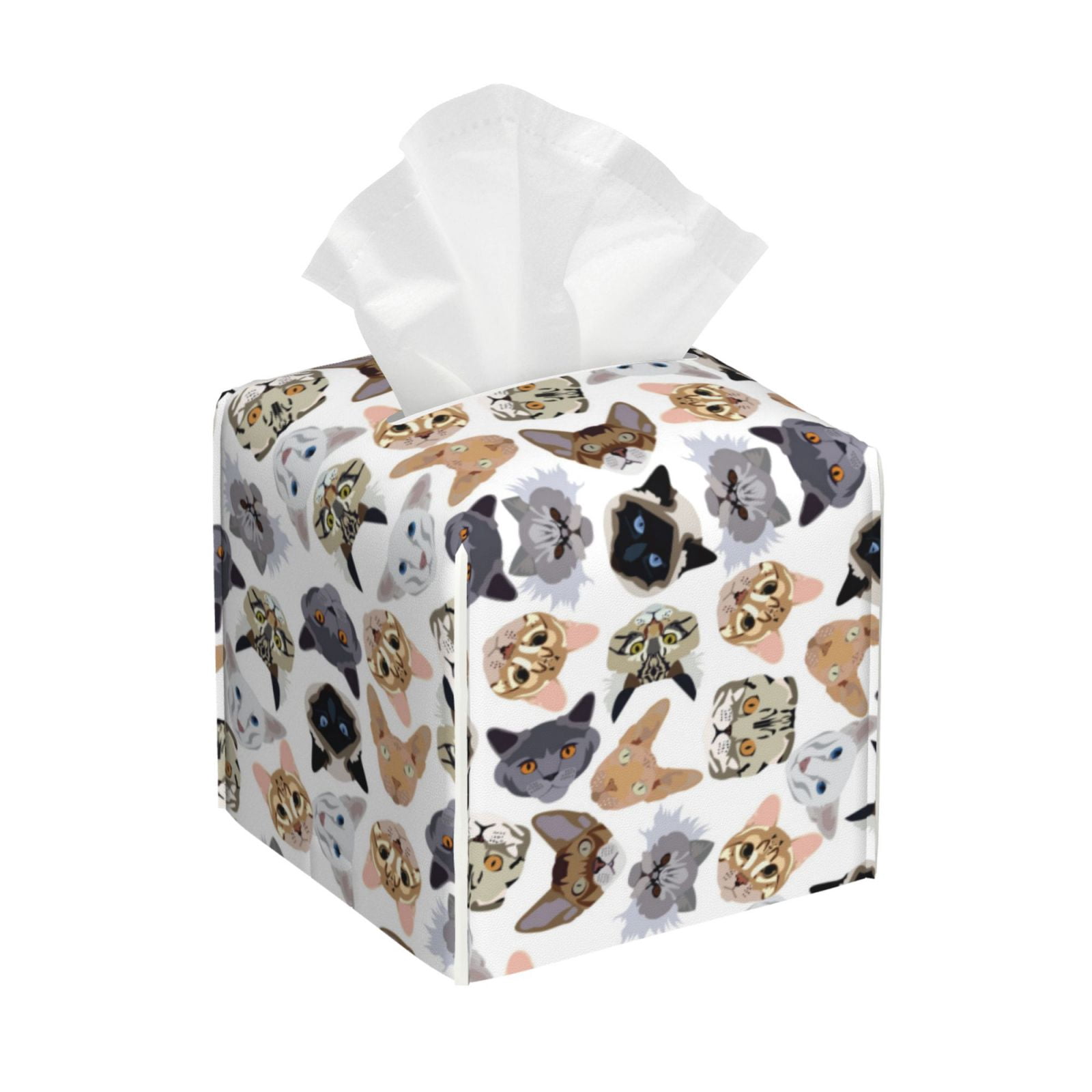 Gukieu Cute Cats Print Leather Tissue Box, PVC Waterproof Velcro ...