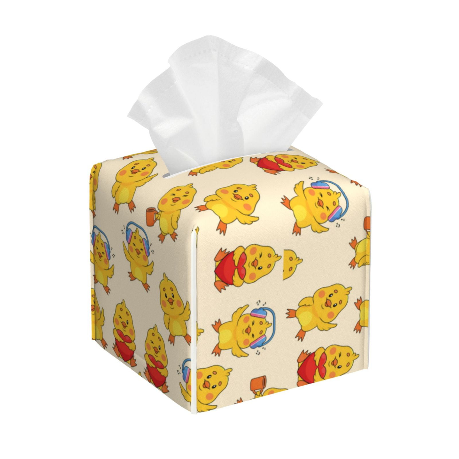 Gukieu Cute Chicken Print Leather Tissue Box, PVC Waterproof Velcro ...