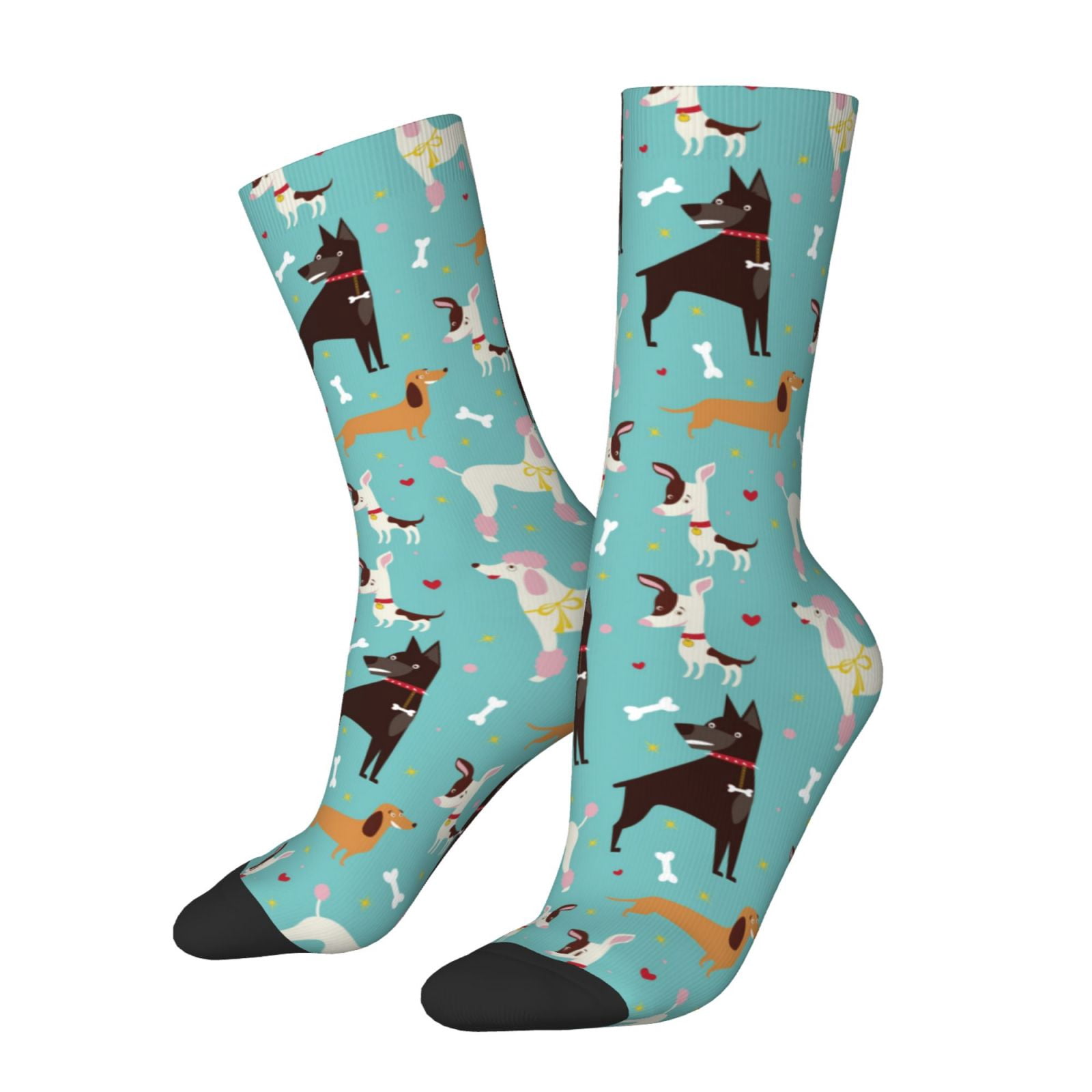 Gukieu Cute Dog Print Contrast Color Mid-calf Socks, Sweat-wicking ...