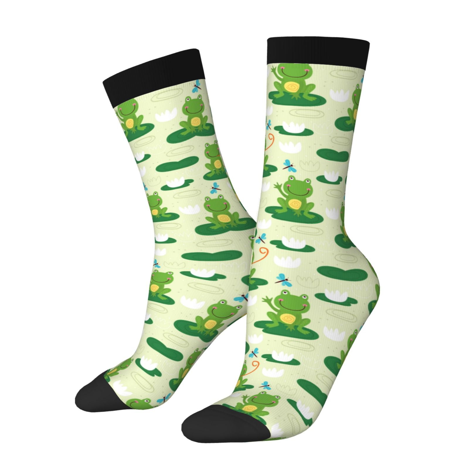Gukieu Cute Frog1 Print Contrast Color Mid-calf Socks, Sweat-wicking ...