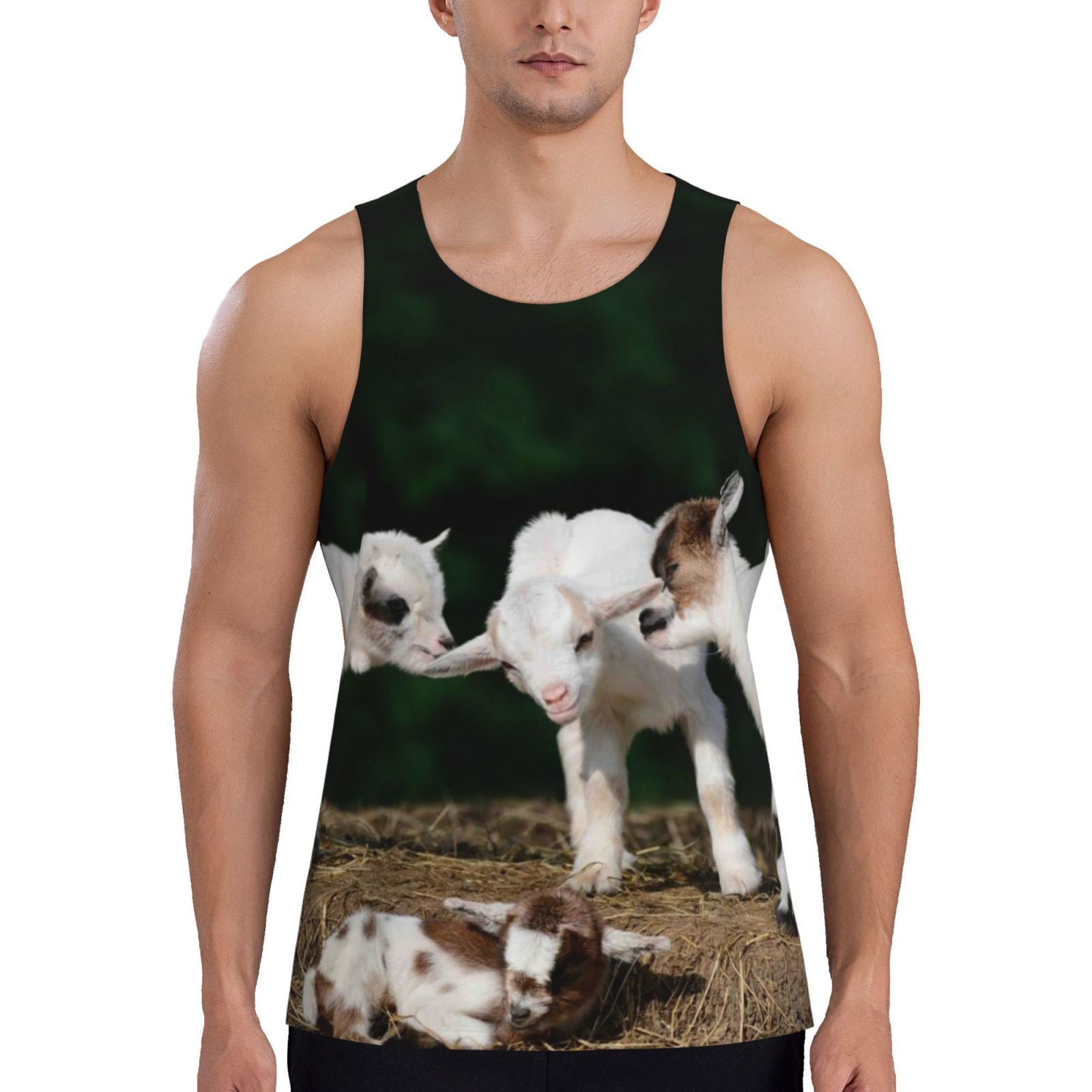 Gukieu Cute Goat Baby Print Men's Quick Dry Fitness Vest, Round Neck ...