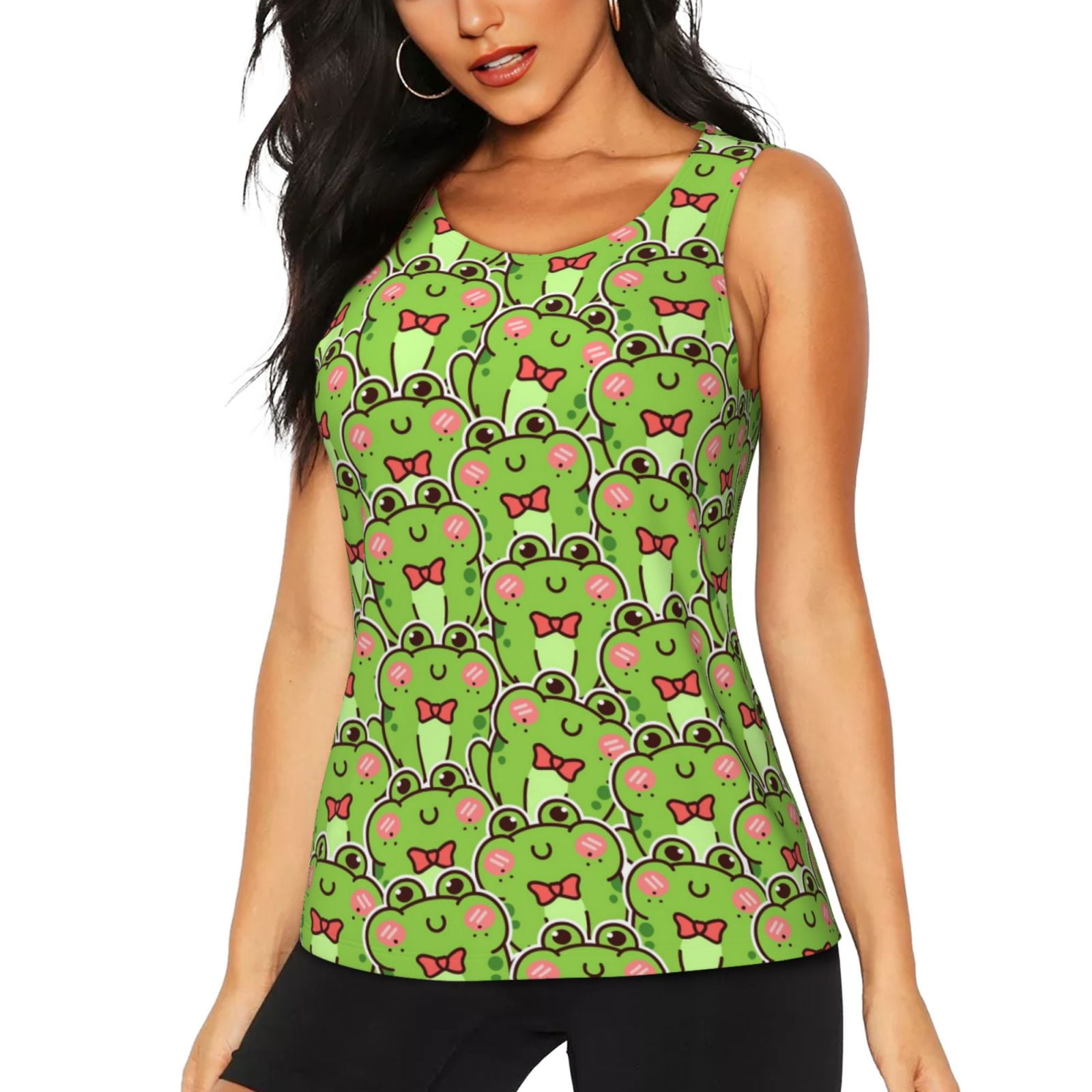 Gukieu Cute Green Frog Print Women's Quick-drying Fitness Vest, Round ...
