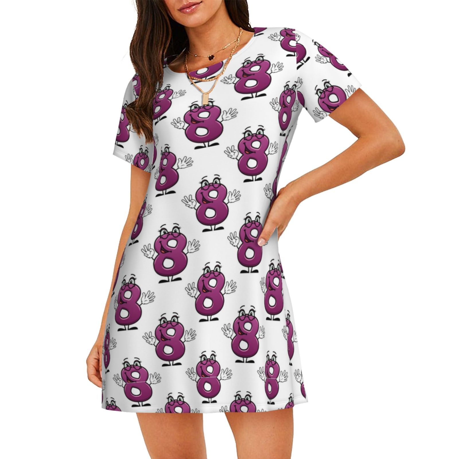 Gukieu Cute Number 8 Print Women's Nightgown, A-line Round Neck Short ...