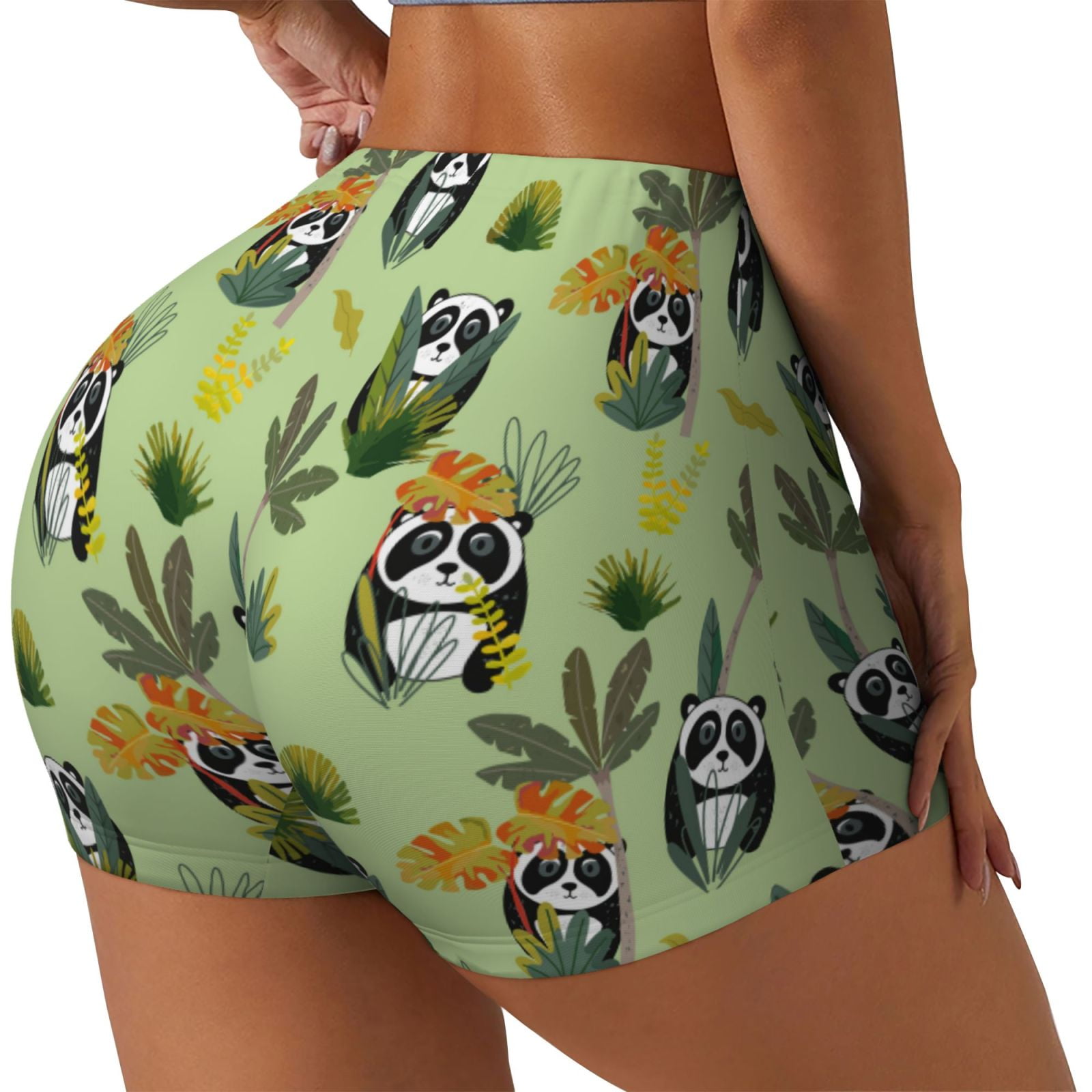 Gukieu Cute Panda Bear In Greenery Forest Print Women's Sports Shorts ...