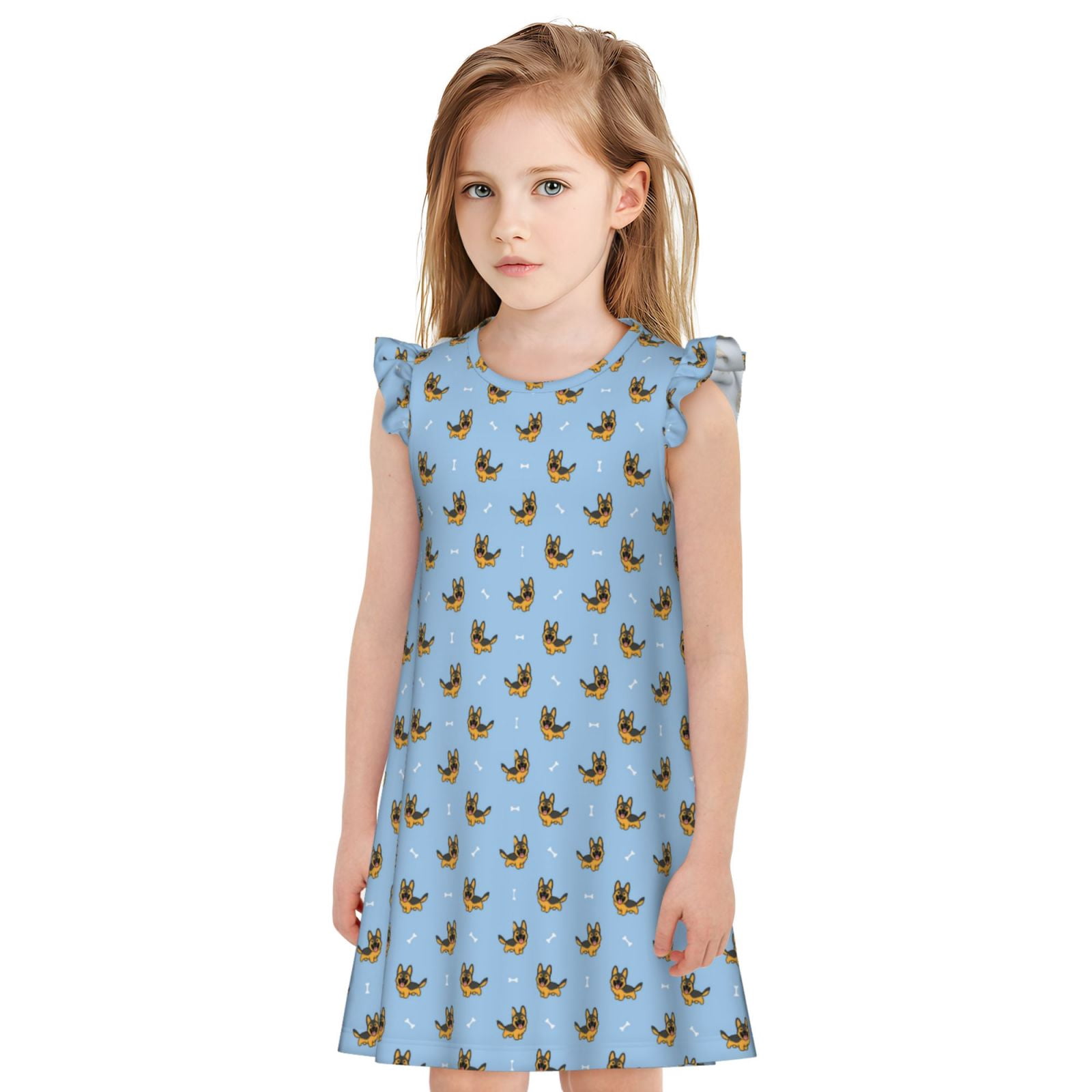 Gukieu Cute Puppy Print Girls' Flying Sleeves Nightdress, Round Neck ...