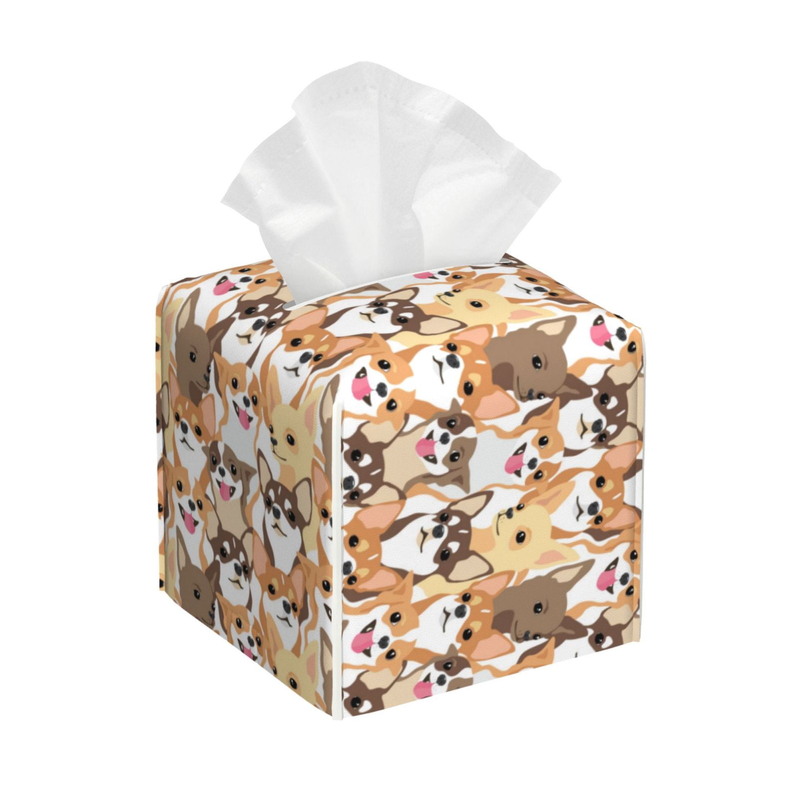 Gukieu Cute Puppy Print Leather Tissue Box, PVC Waterproof Velcro ...