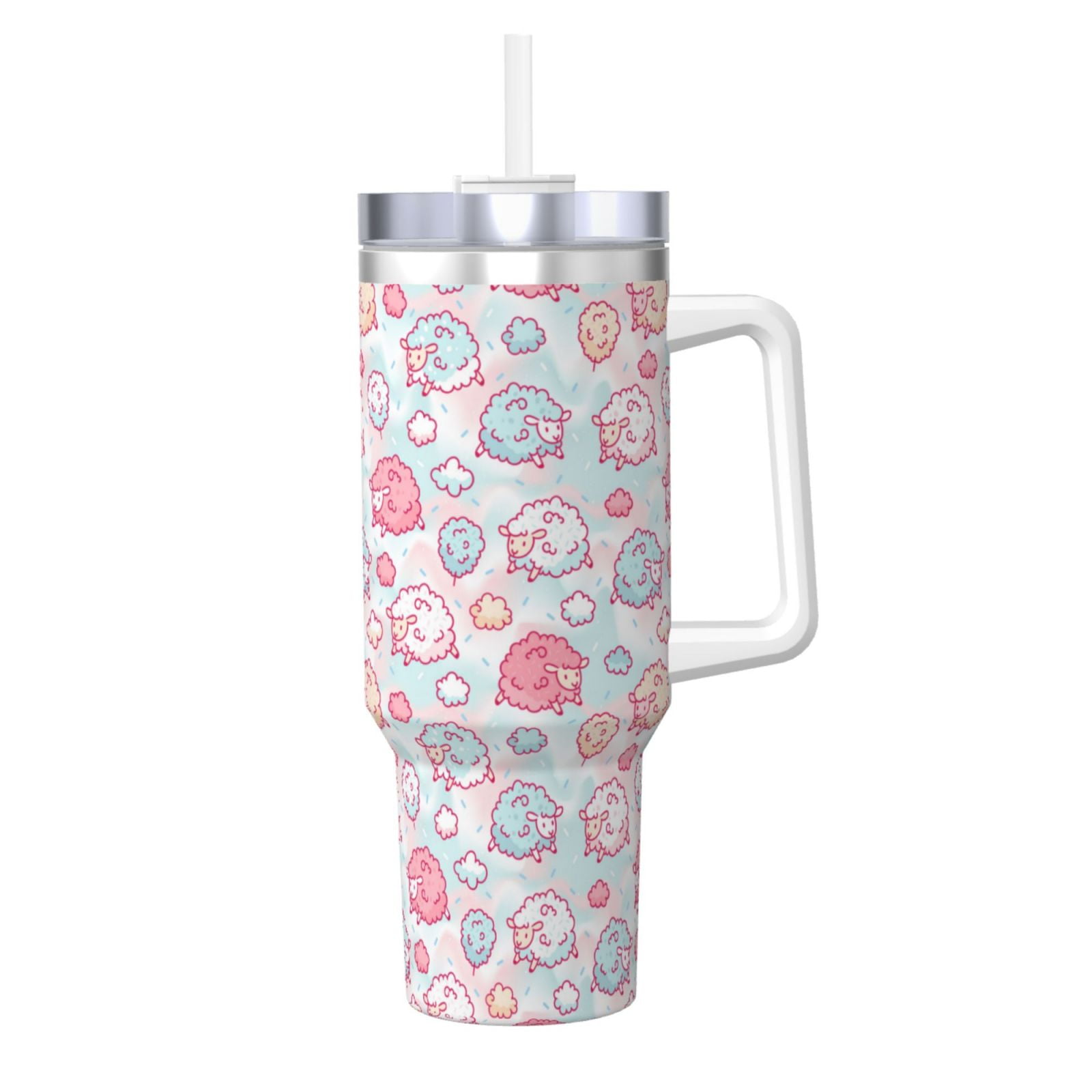 Gukieu Cute Sheep Print 40OZ Ice Cup, Stainless Steel Vacuum Kettle ...
