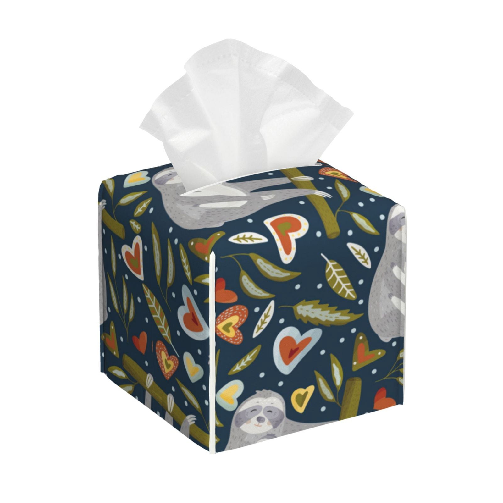 Gukieu Cute Sloth Print Leather Tissue Box, PVC Waterproof Velcro ...
