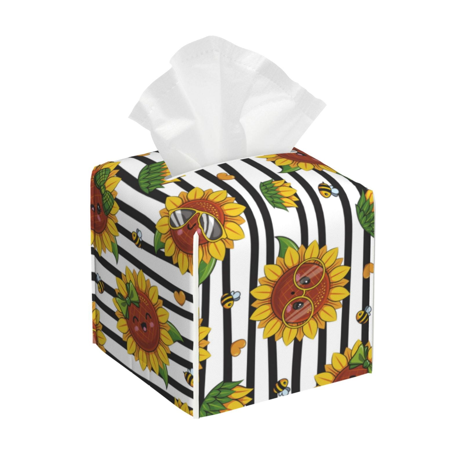 Gukieu Cute Sunflowers Print Leather Tissue Box, PVC Waterproof Velcro ...