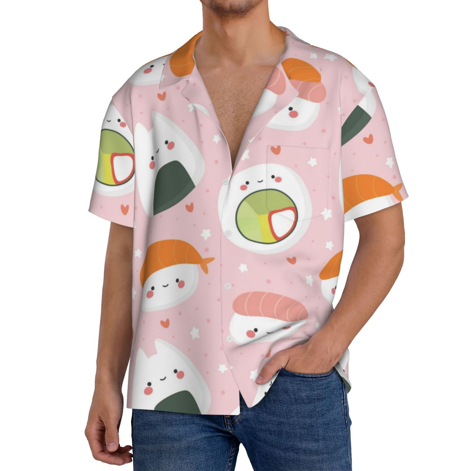 Gukieu Cute Sushi Print Men's Short-sleeved Shirts, Button-down Pocket ...