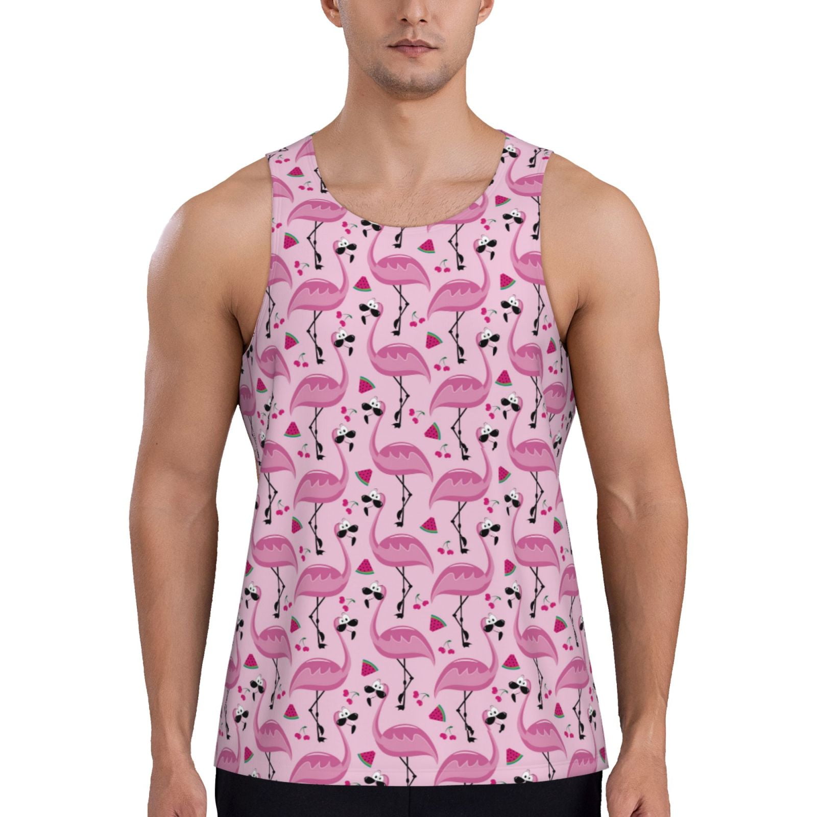 Gukieu Cute Watermelon Flamingo Print Men's Quick Dry Fitness Vest, Round Neck Sleeveless ...