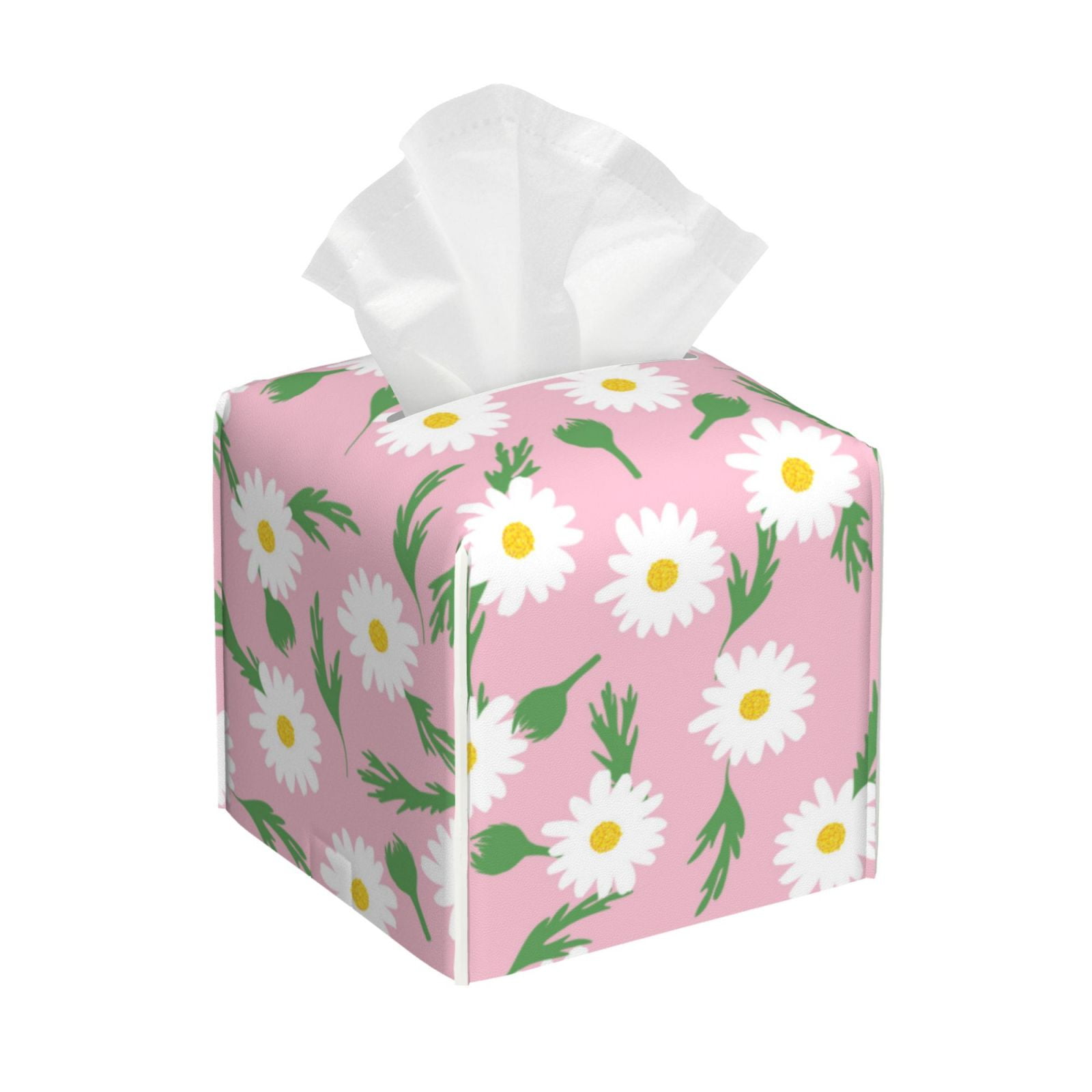 Gukieu Daisies Flowers Print Leather Tissue Box, PVC Waterproof Velcro ...