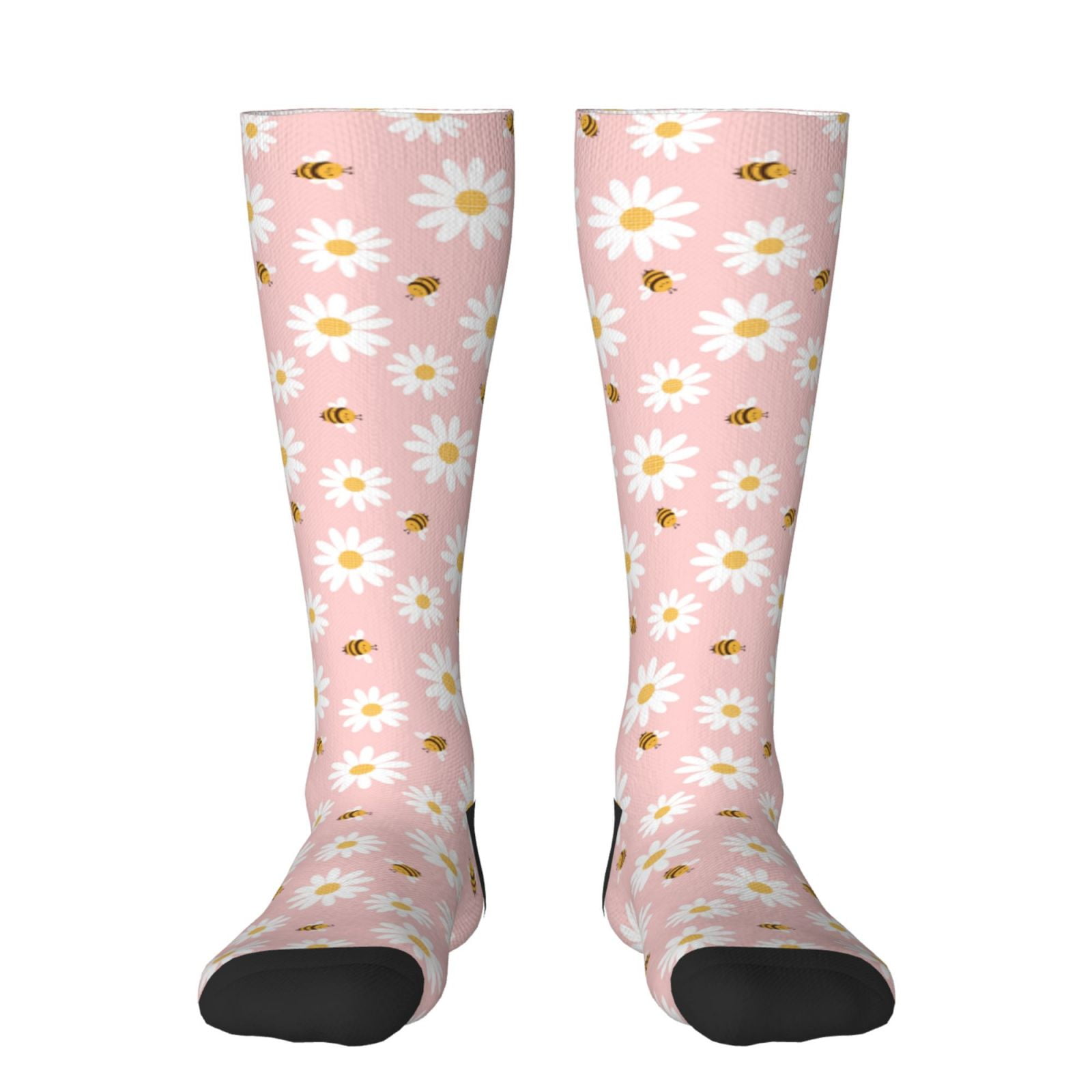 Gukieu Daisy And Bee Print Contrast Color Stockings, Elastic Sports ...