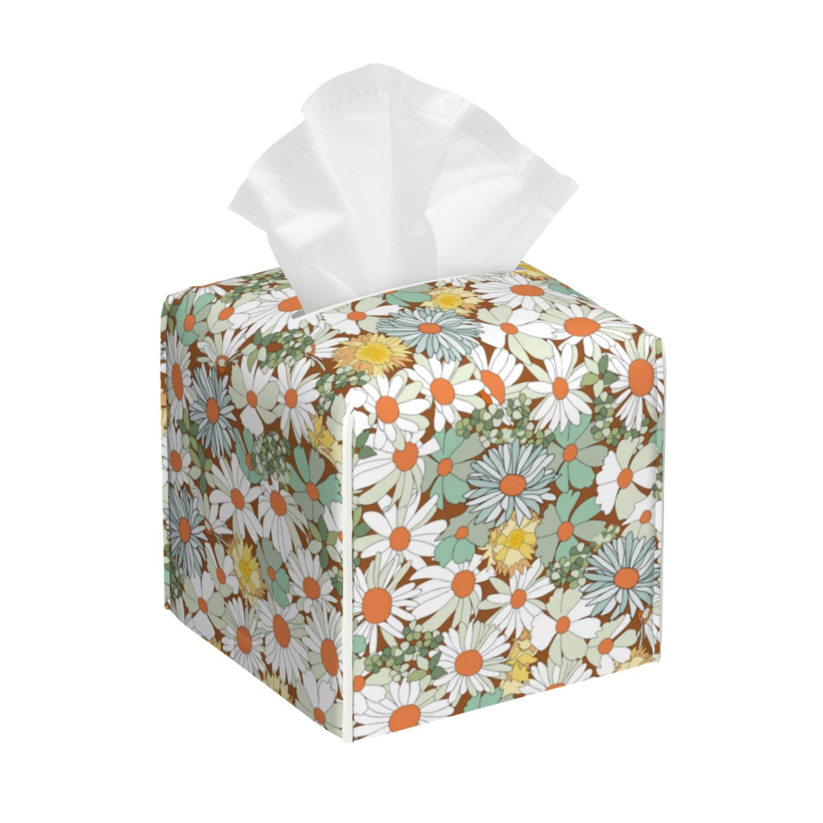Gukieu Daisy Print Leather Tissue Box, PVC Waterproof Velcro Opening ...