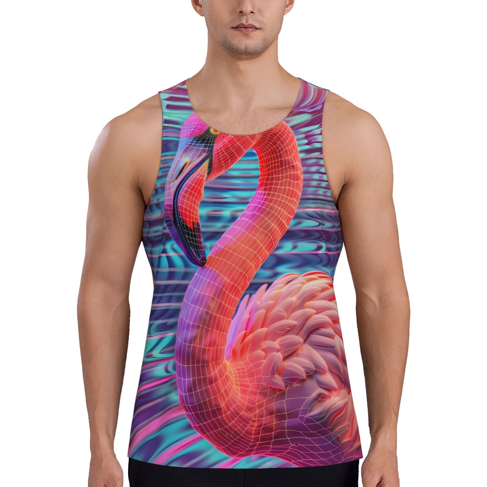 Gukieu Digital Flamingo Vibrant Art Print Men's Quick Dry Fitness Vest, Round Neck Sleeveless ...