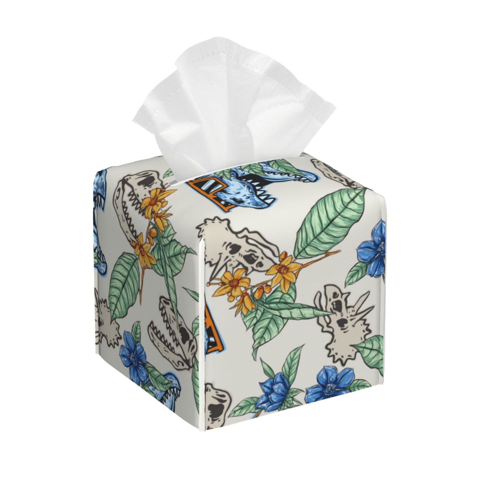 Gukieu Dinosaurs And Leaves Print Leather Tissue Box, PVC Waterproof ...