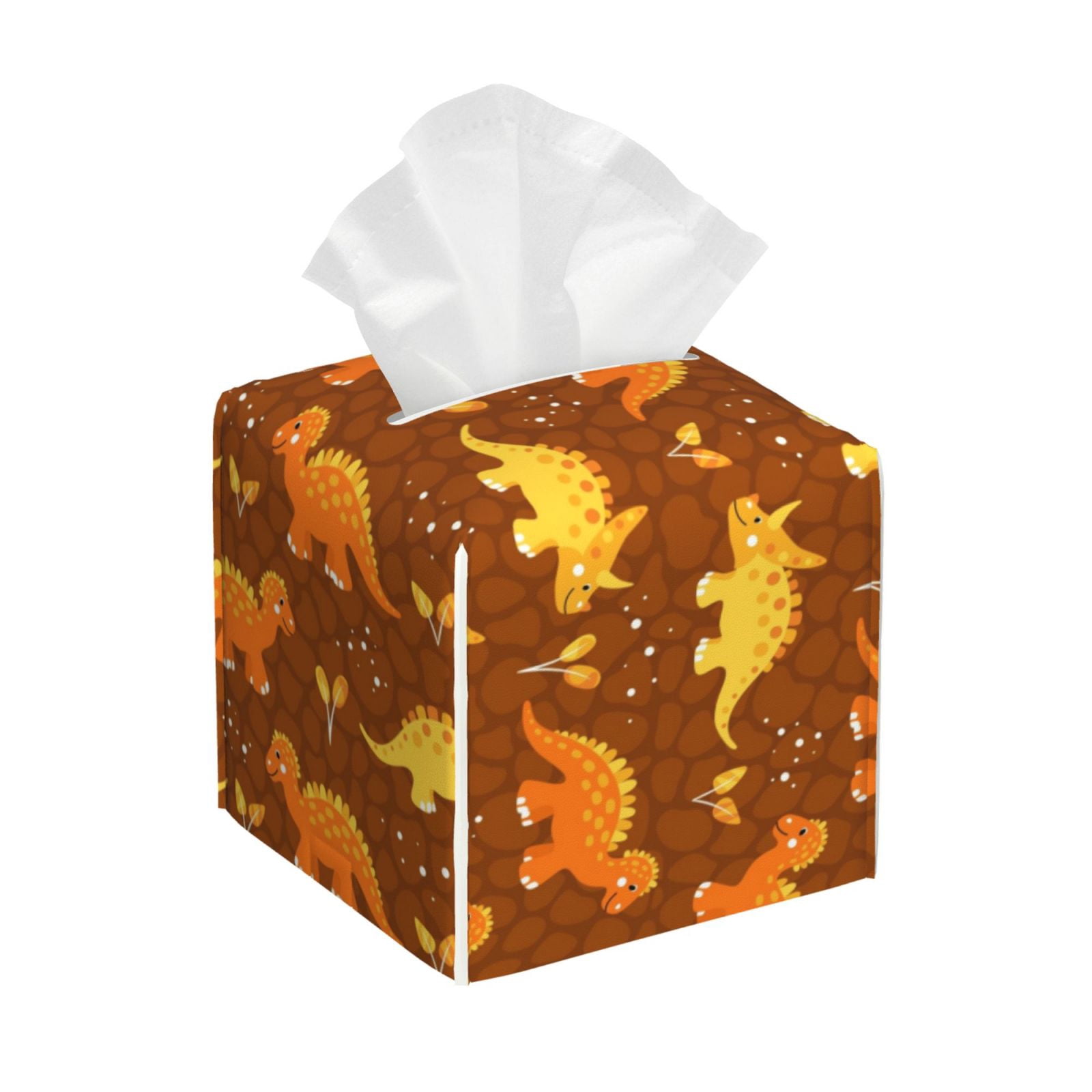 Gukieu Dinosaurs and Leaves Print Leather Tissue Box, PVC Waterproof ...