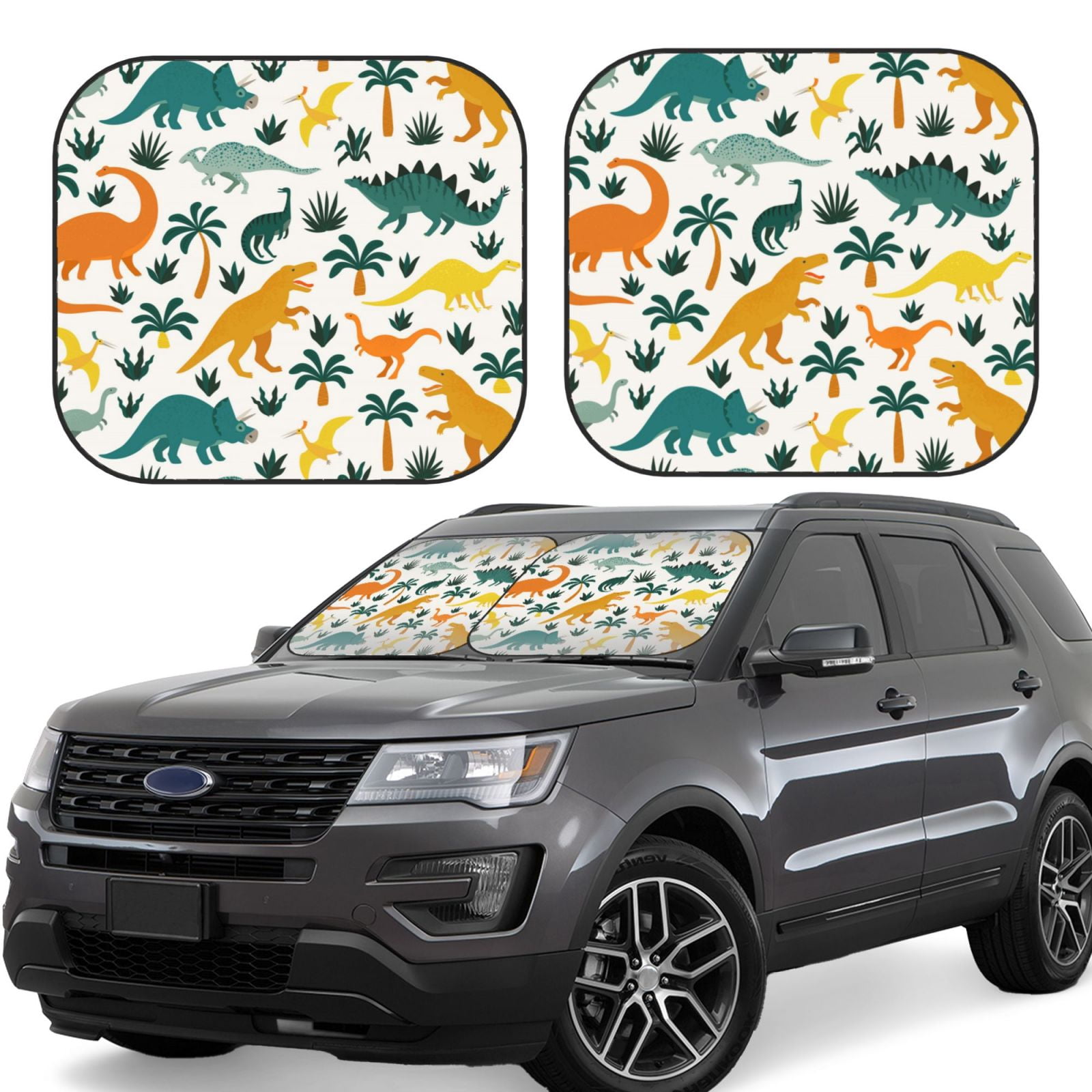 Gukieu Dinosaurs and Tropical Leaves Print Car Windshield Sun Visor ...