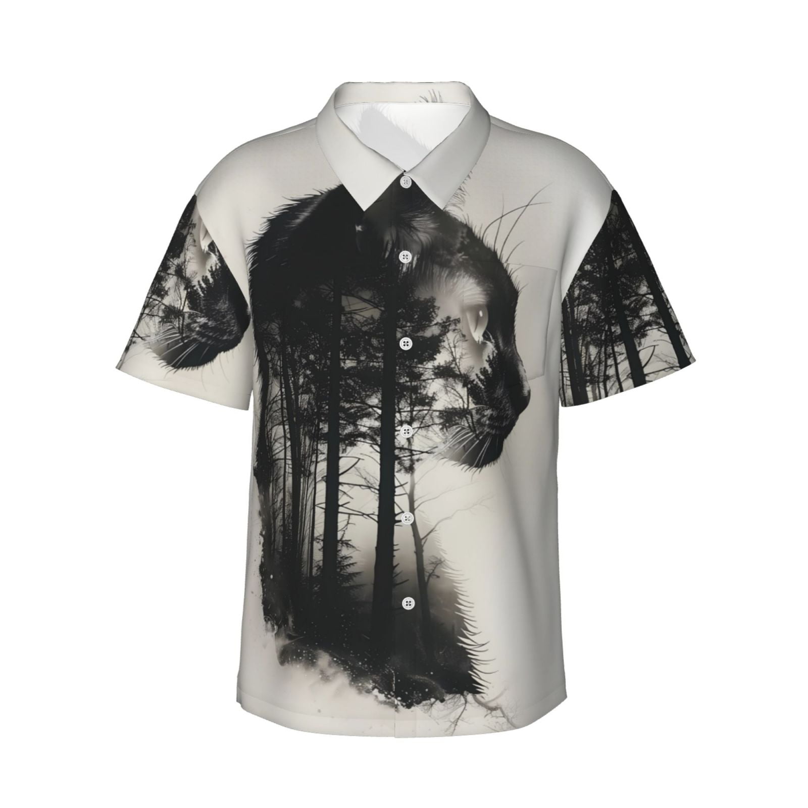 Gukieu Double Exposure Cat Forest Print Men's Short-sleeved Shirts ...