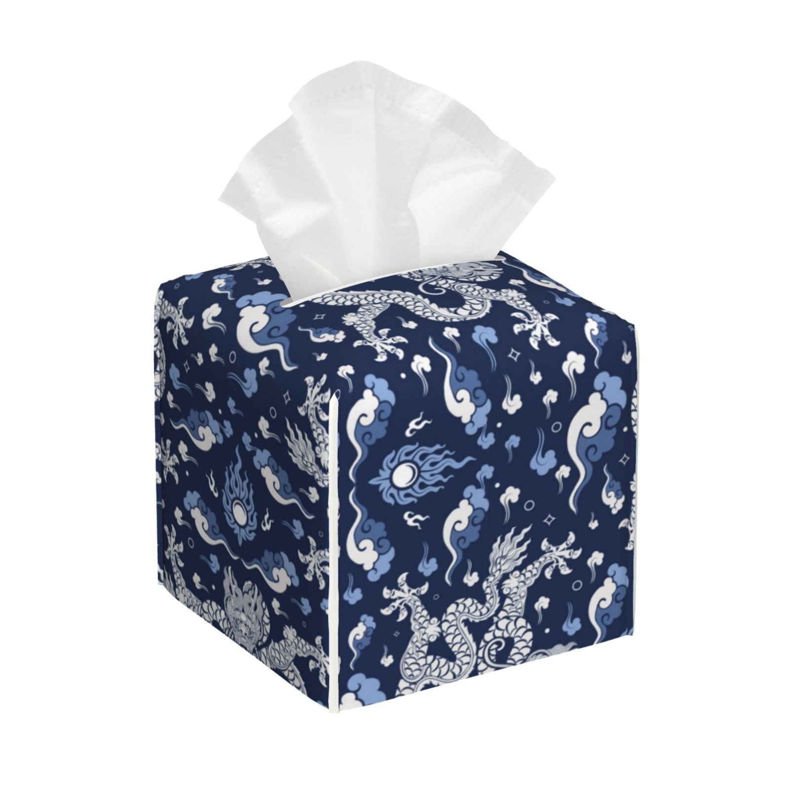 Gukieu Dragon Print Leather Tissue Box, PVC Waterproof Velcro Opening ...