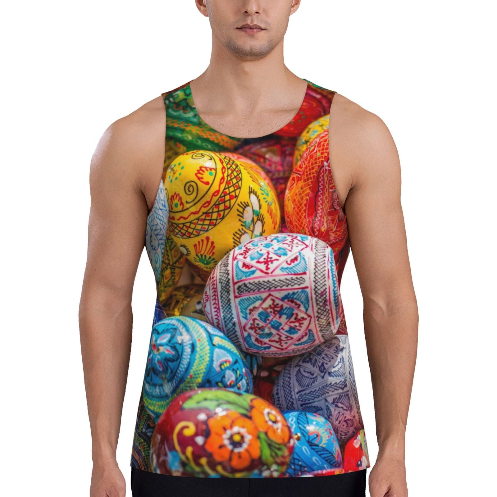 Gukieu Easter Eggs Print Men's Quick Dry Fitness Vest, Round Neck ...