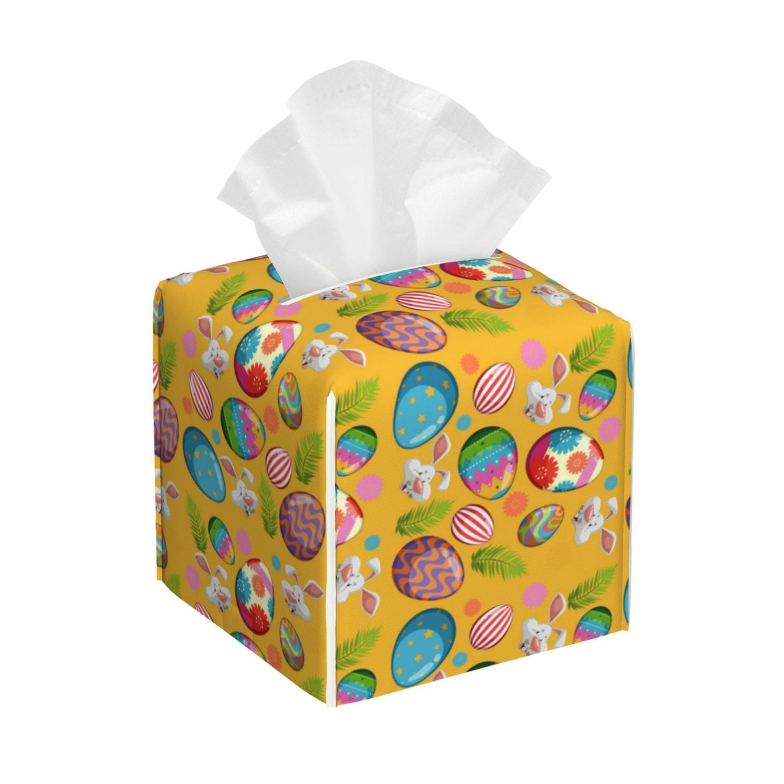 Gukieu Easter Print Leather Tissue Box, PVC Waterproof Velcro Opening ...