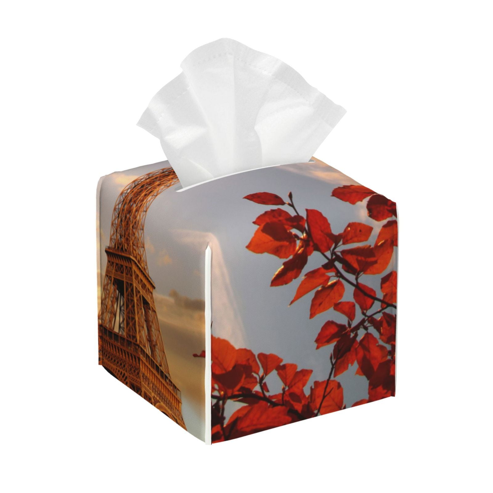 Gukieu Eiffel Tower Print Leather Tissue Box, PVC Waterproof Velcro ...
