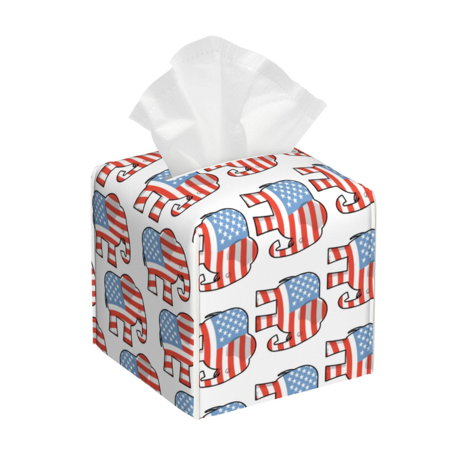 Gukieu Elephant Print Leather Tissue Box, PVC Waterproof Velcro Opening ...