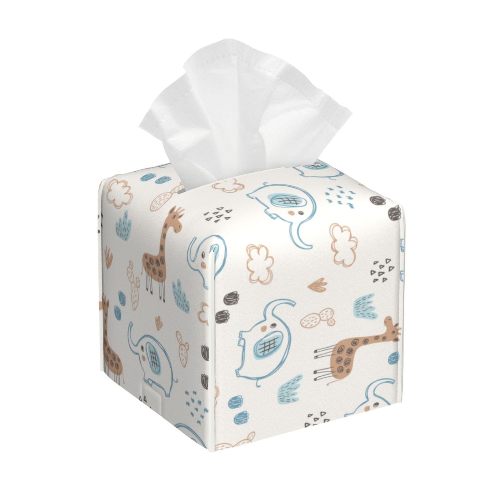 Gukieu Elephants And Giraffes Print Leather Tissue Box, PVC Waterproof ...