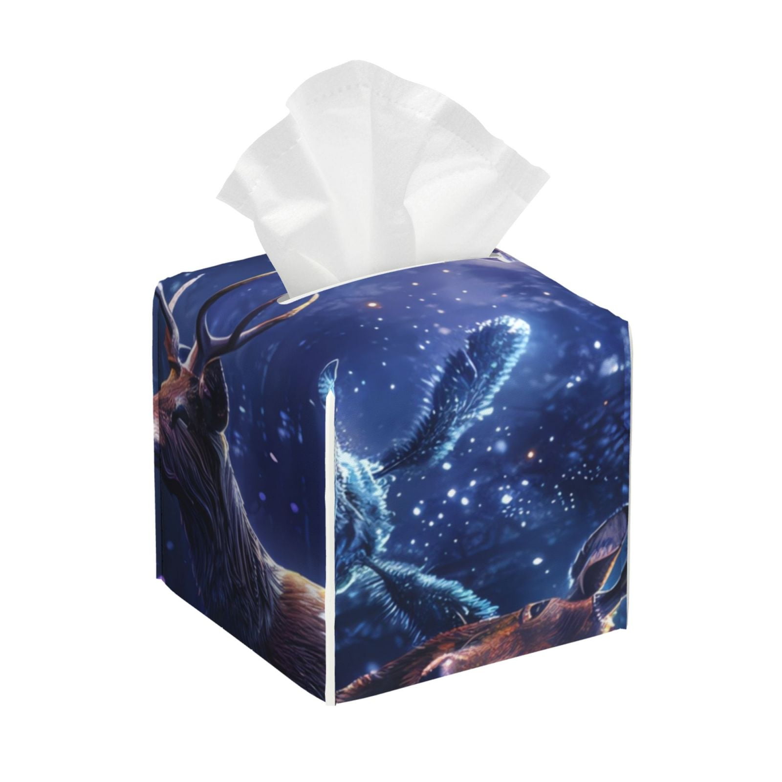 Gukieu Enchanted Forest Stag Gathering Print Leather Tissue Box, PVC ...
