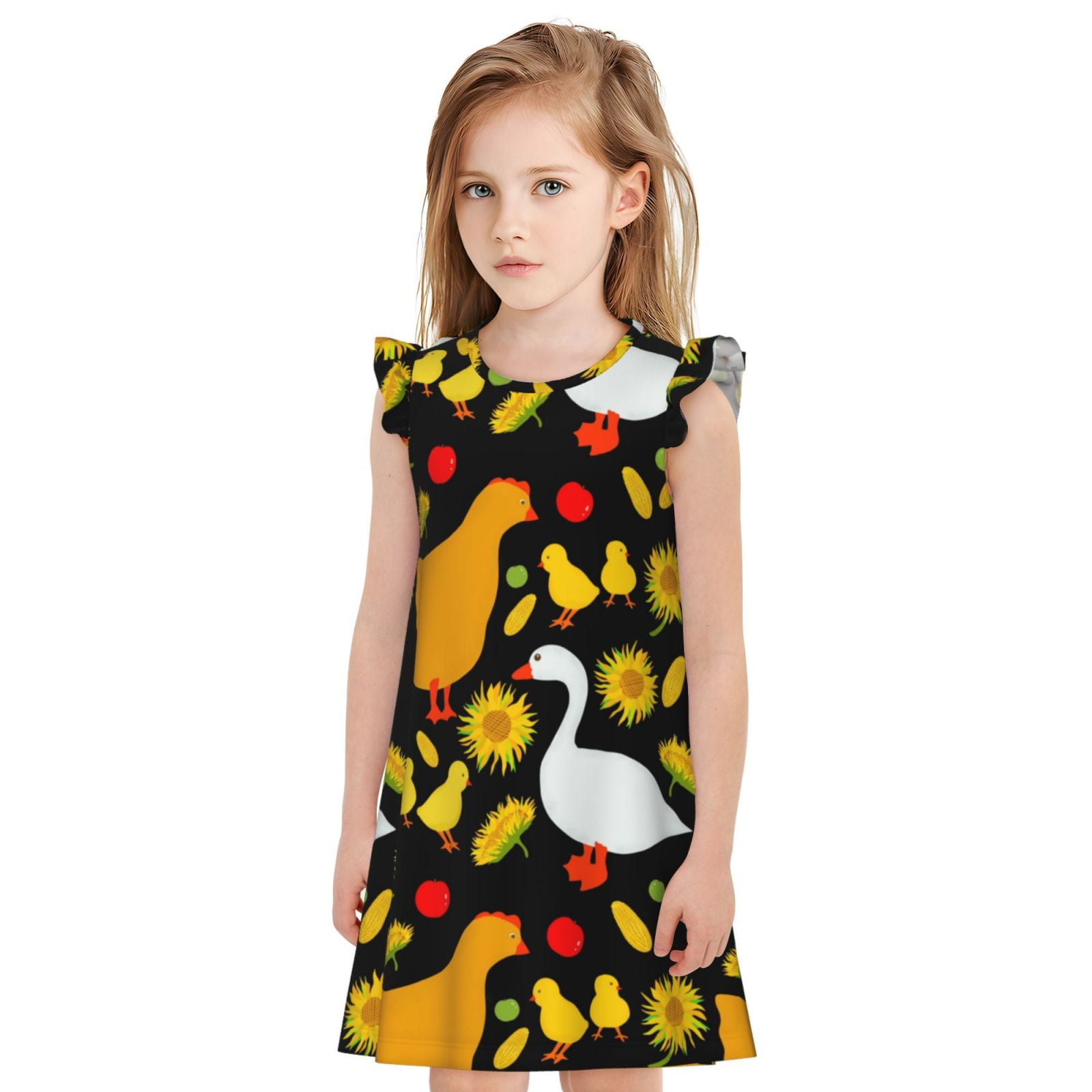 Gukieu Farm Goose Print Girls' Flying Sleeves Nightdress, Round Neck ...